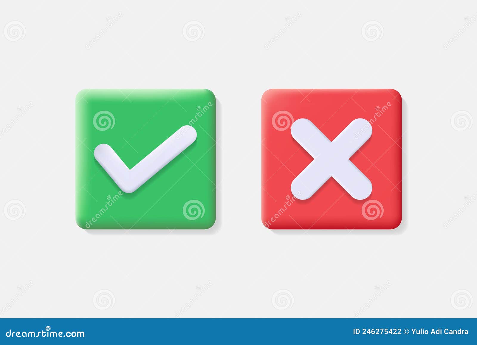 3d Check Mark Button Correct and Wrong Sign Stock Vector - Illustration ...