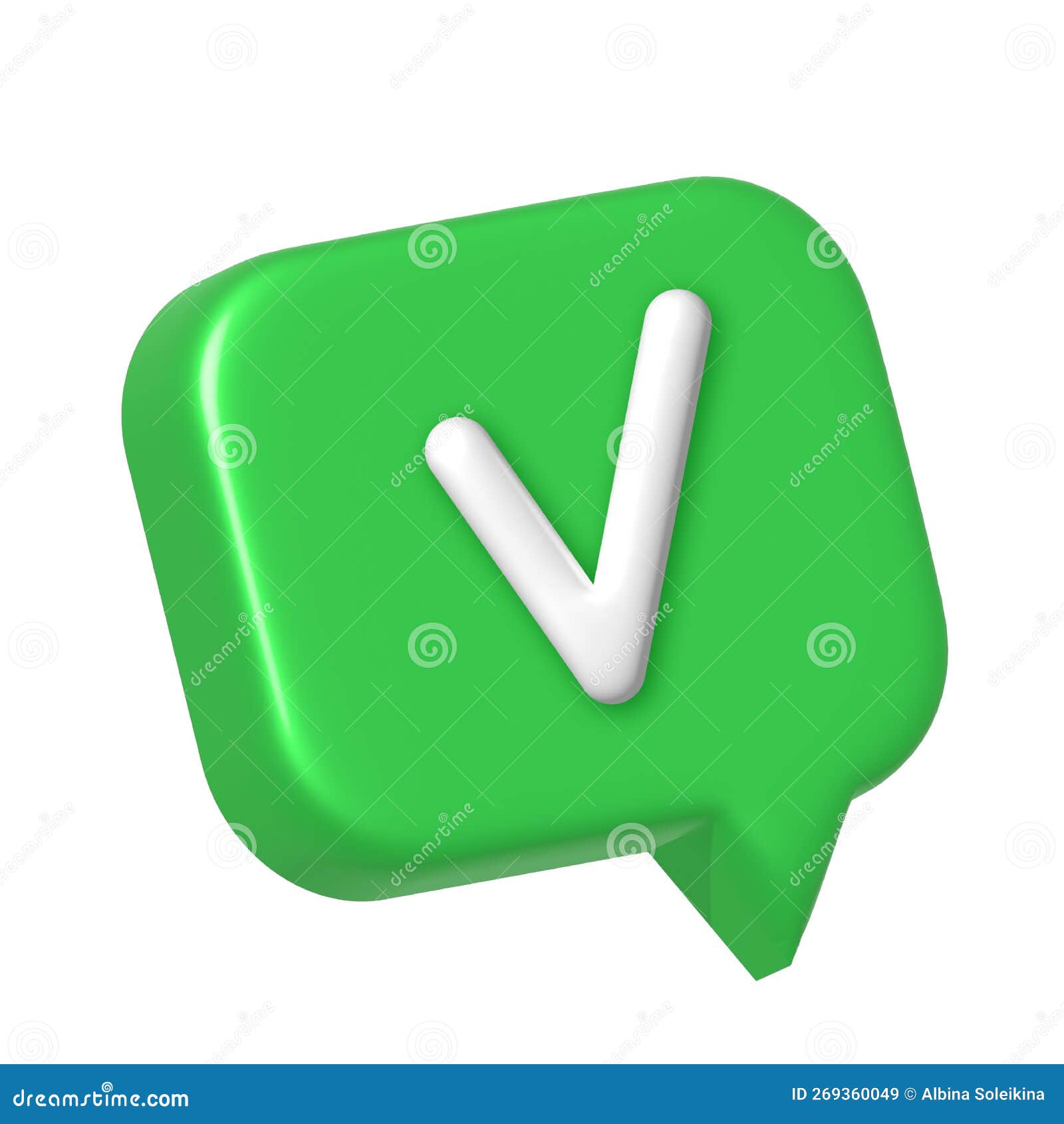 3d Check Mark Icon on Green Speech Bubble Pin Isolated on White ...