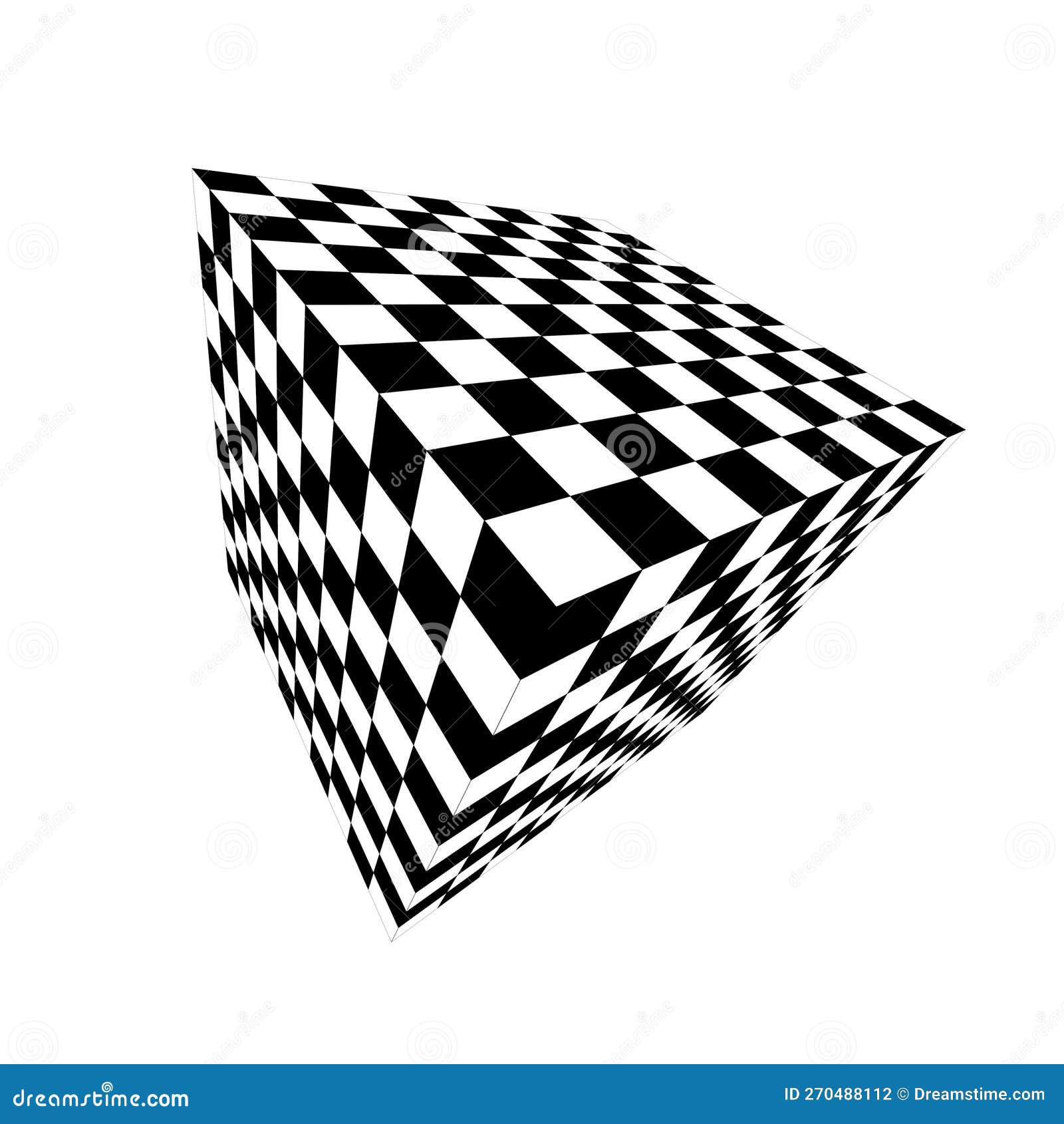 3D Checkered Cube in Perspective Focused on Corner. Isometric Box with ...