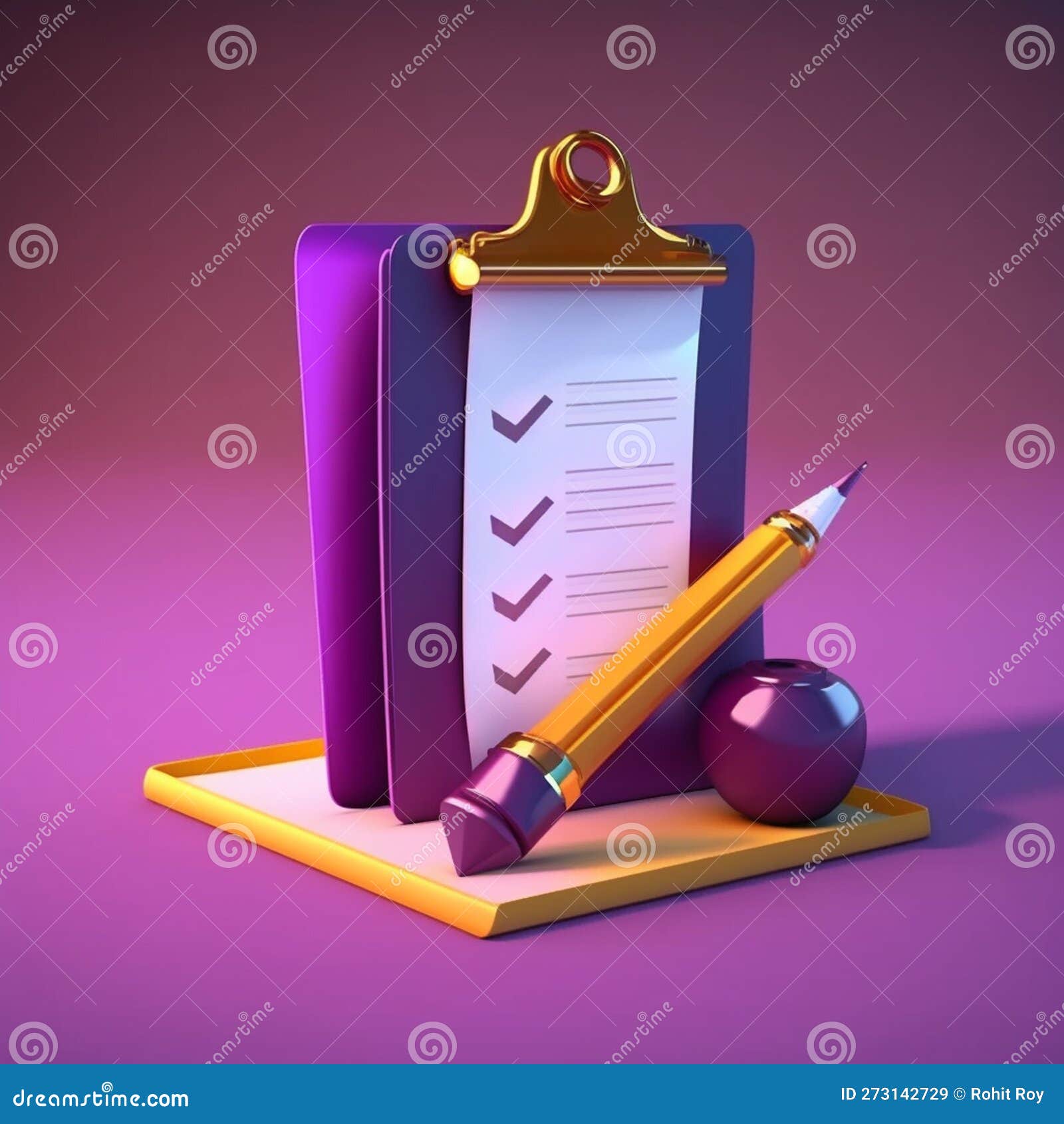 3D Checklist with pencil stock illustration. Illustration of generative ...