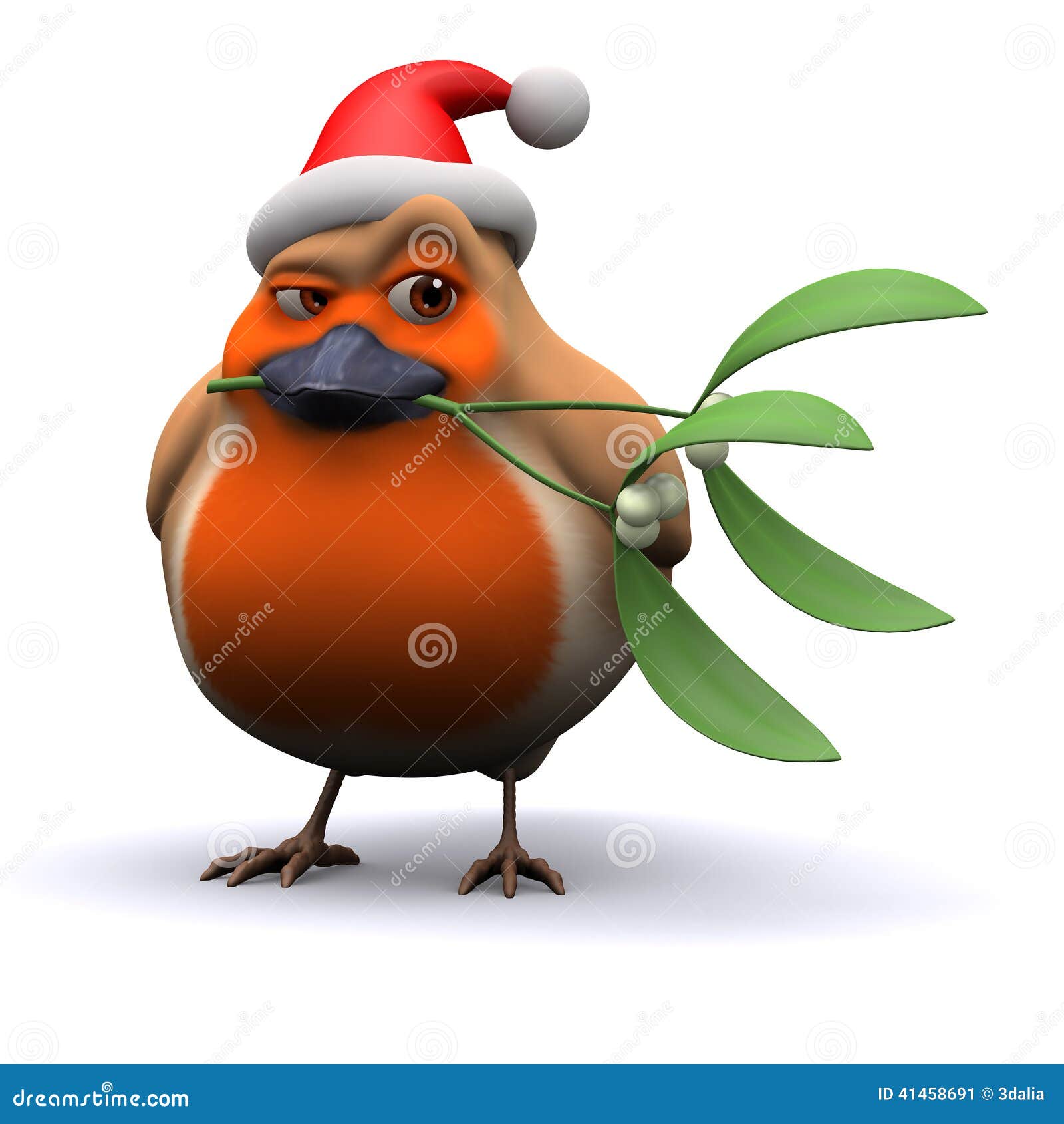 3d Cheeky Santa Robin with Mistletoe Stock Illustration - Illustration ...