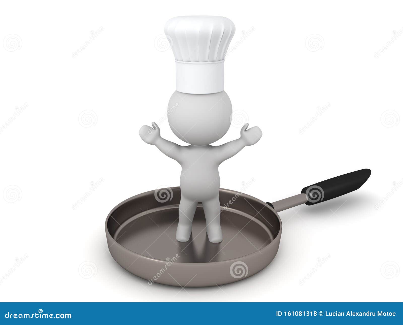 3D Chef is Happy Standing Inside Frying Pan Stock Illustration ...