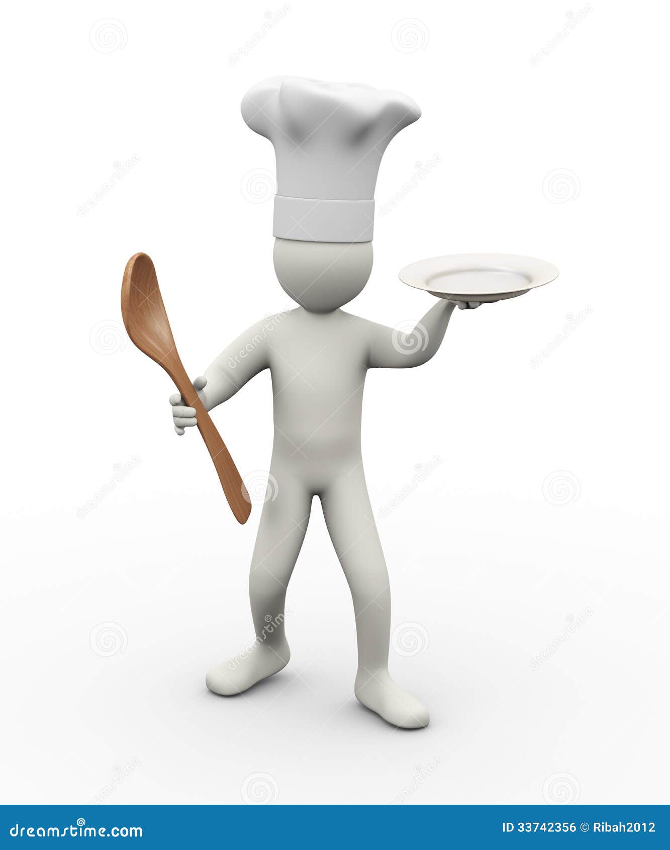 3d Chef with Spoon and Plate Stock Illustration - Illustration of ...