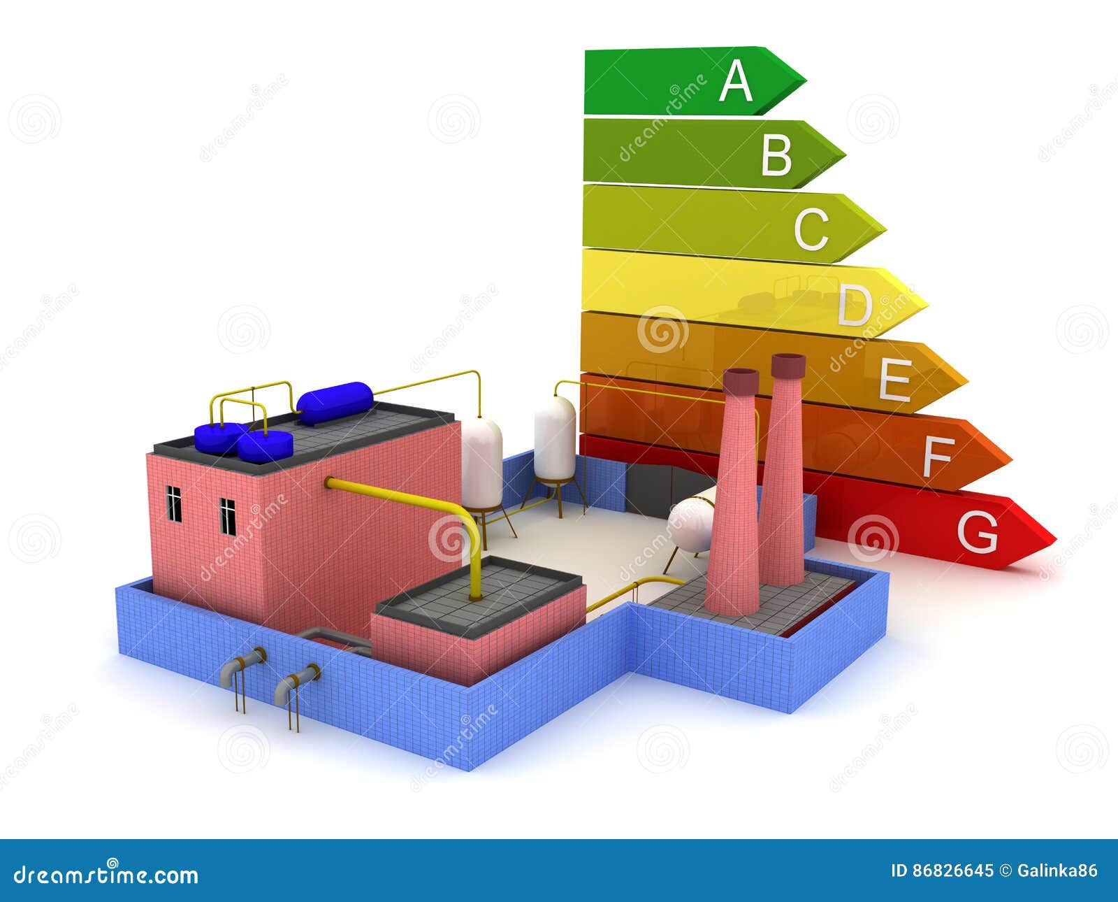 3D Chemical Plant with Blue Fence and Scale Energy Efficiency. Stock ...