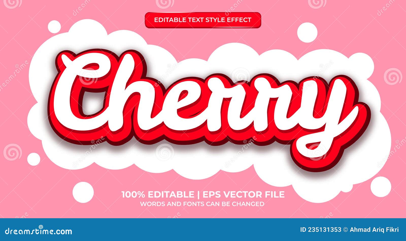 3D Cherry Text Effect, Editable Text Style. Hand Lettering Cherry Red ...