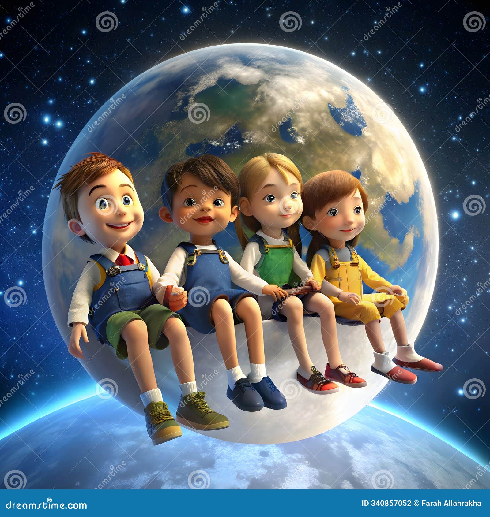 3D Children Journey To School while Seated on a Creative Element Stock ...