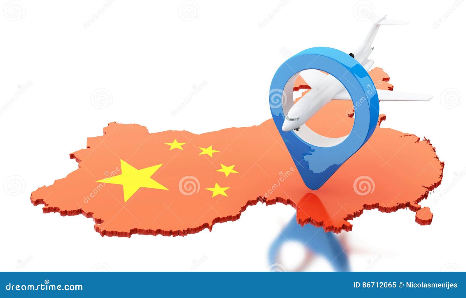 3d China Map With Map Pointer And Airplane Stock Illustration ...