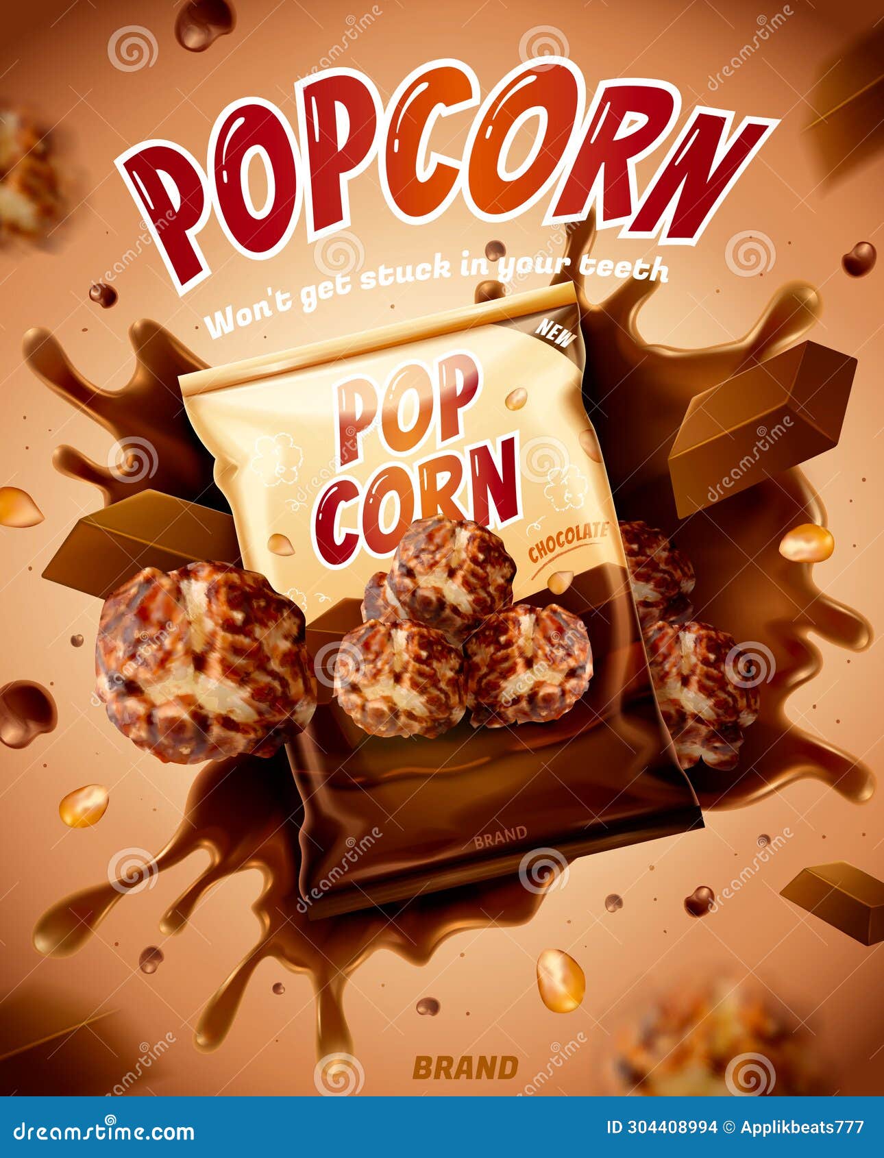 3d chocolate popcorn ad stock illustration. Illustration of advertising ...