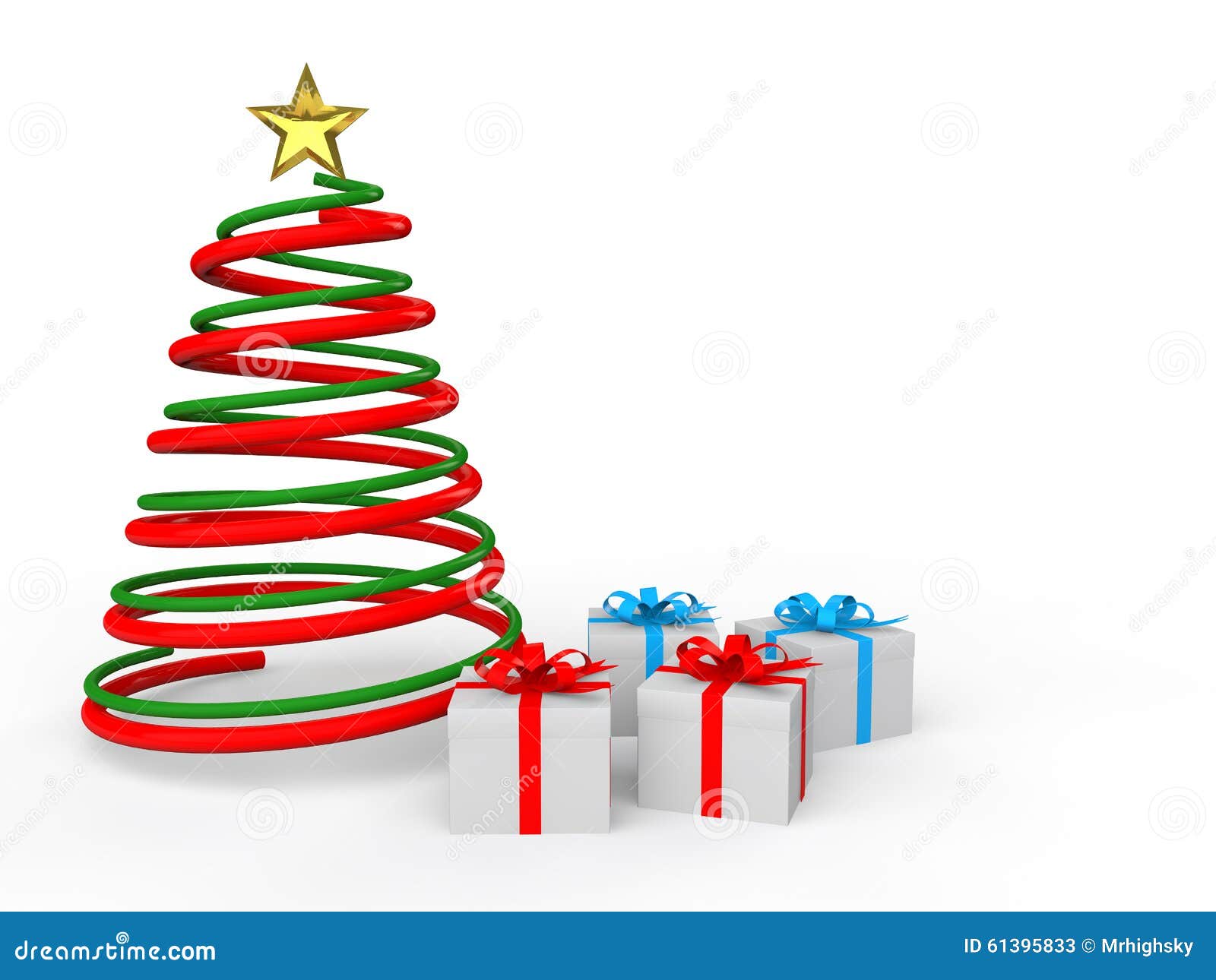 3d Christmas Spiral Tree and Gift Boxes Stock Illustration ...