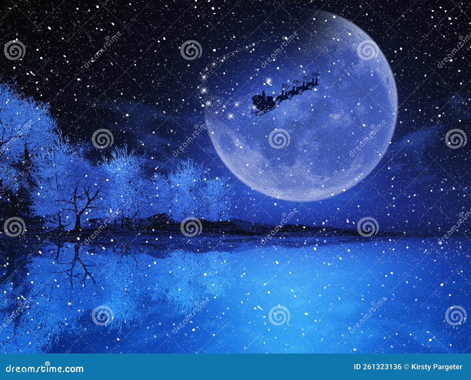 3D Christmas Winter Landscape with Santa in the Sky Stock Illustration ...