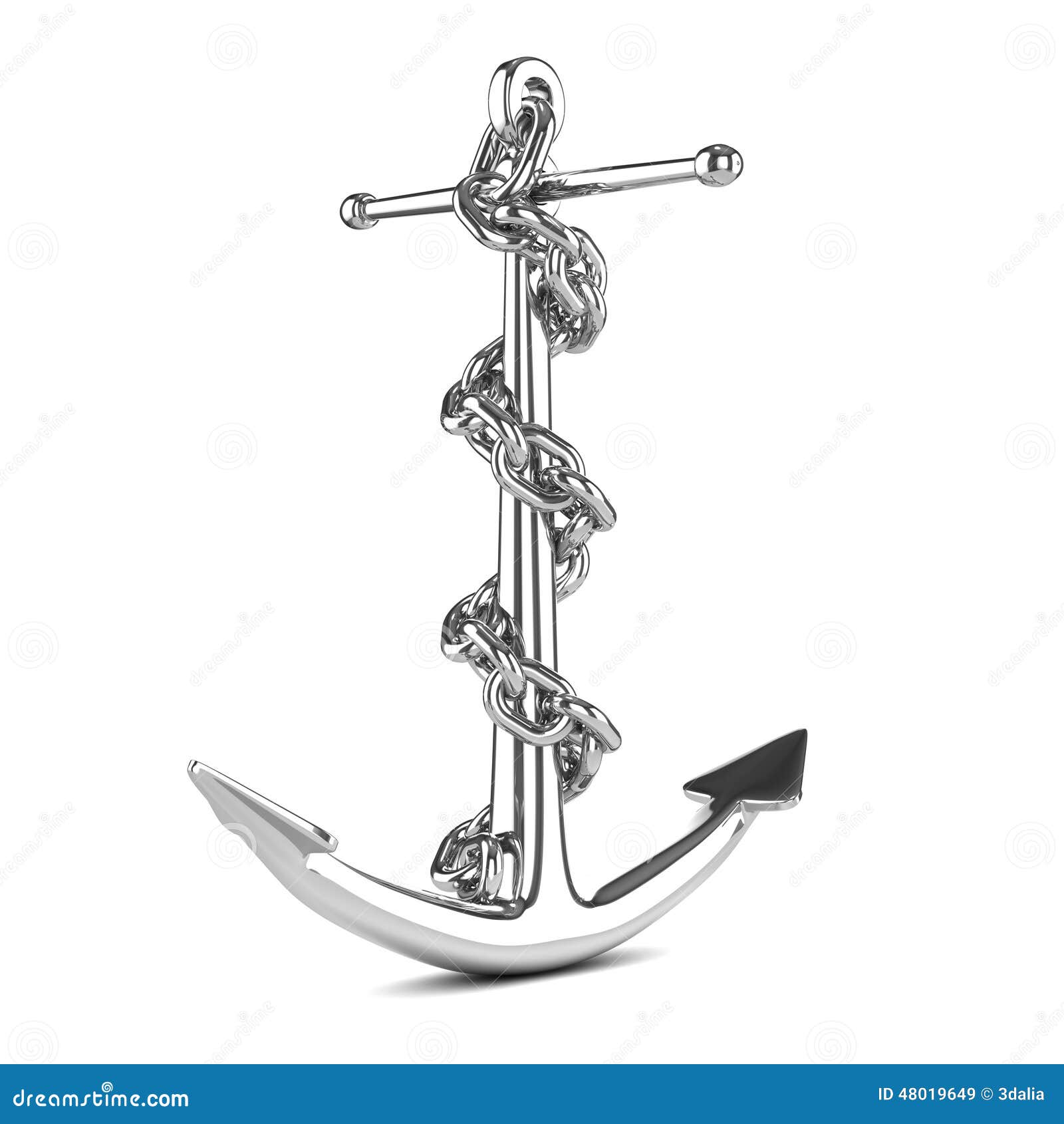 3d Chrome anchor and chain stock illustration. Illustration of safety ...
