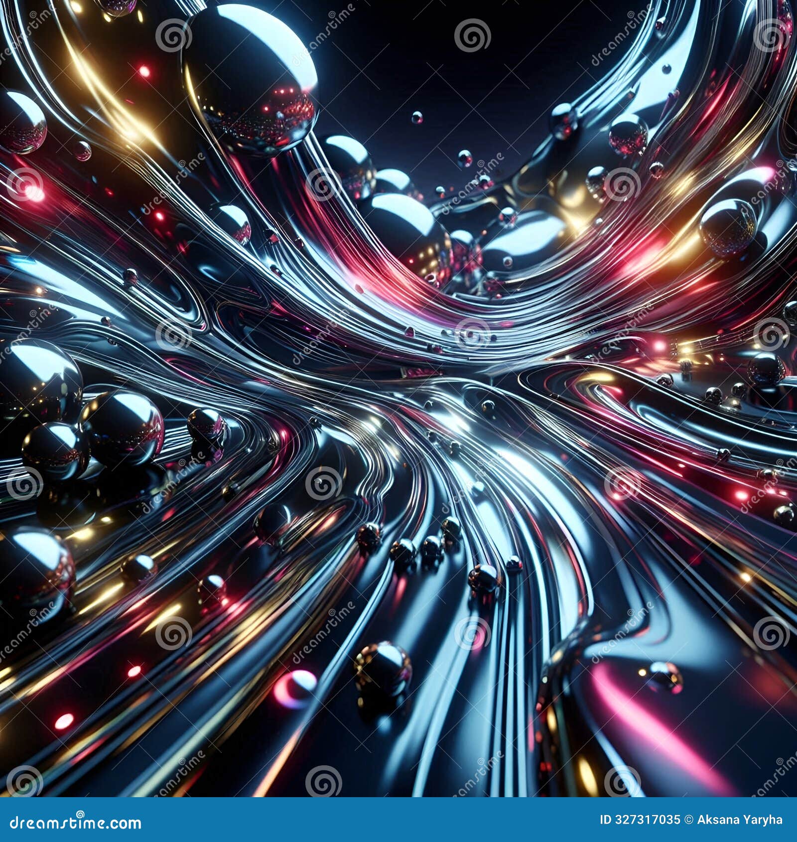 3d Chrome Liquid Wavy Texture Render Shiny Gradient Effect Flying ...