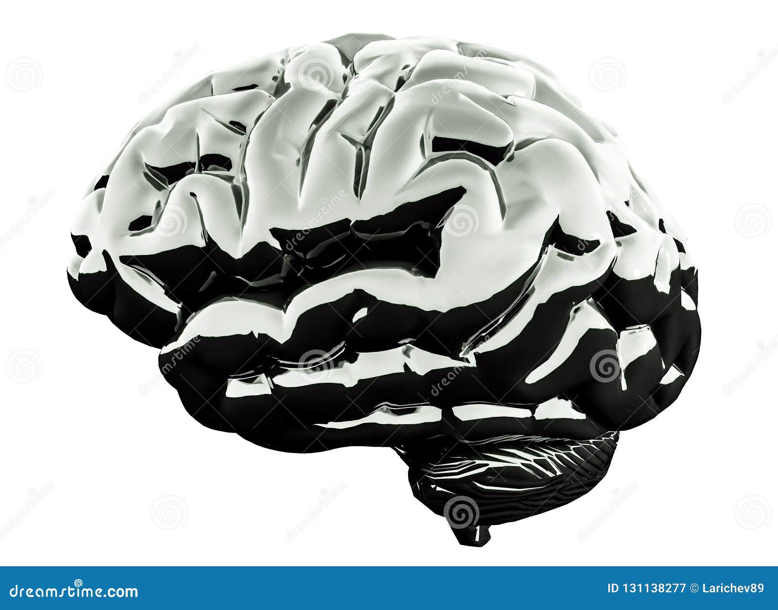 3D Chrome Metallic Brain on White Background. 3D Illustration Stock ...