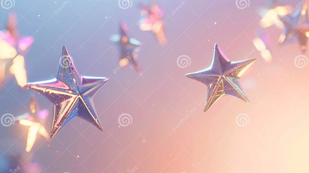 3D Chrome Stars Floating Chrome Stars Against a Pastel Gradient Sky ...