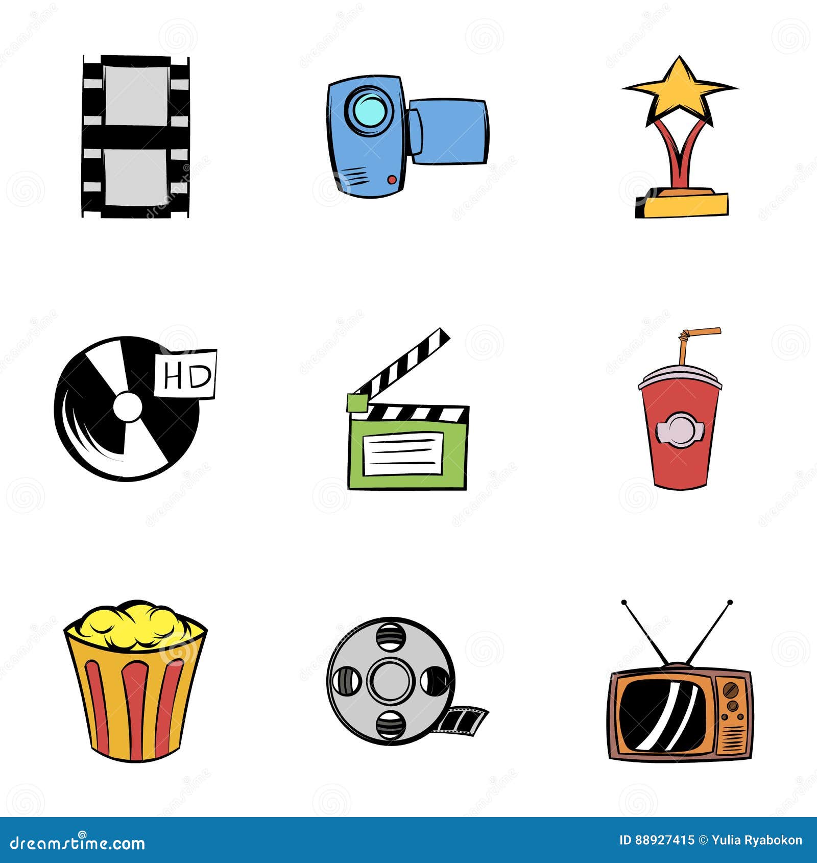 3d Cinema Icons Set, Cartoon Style Stock Vector - Illustration of ...