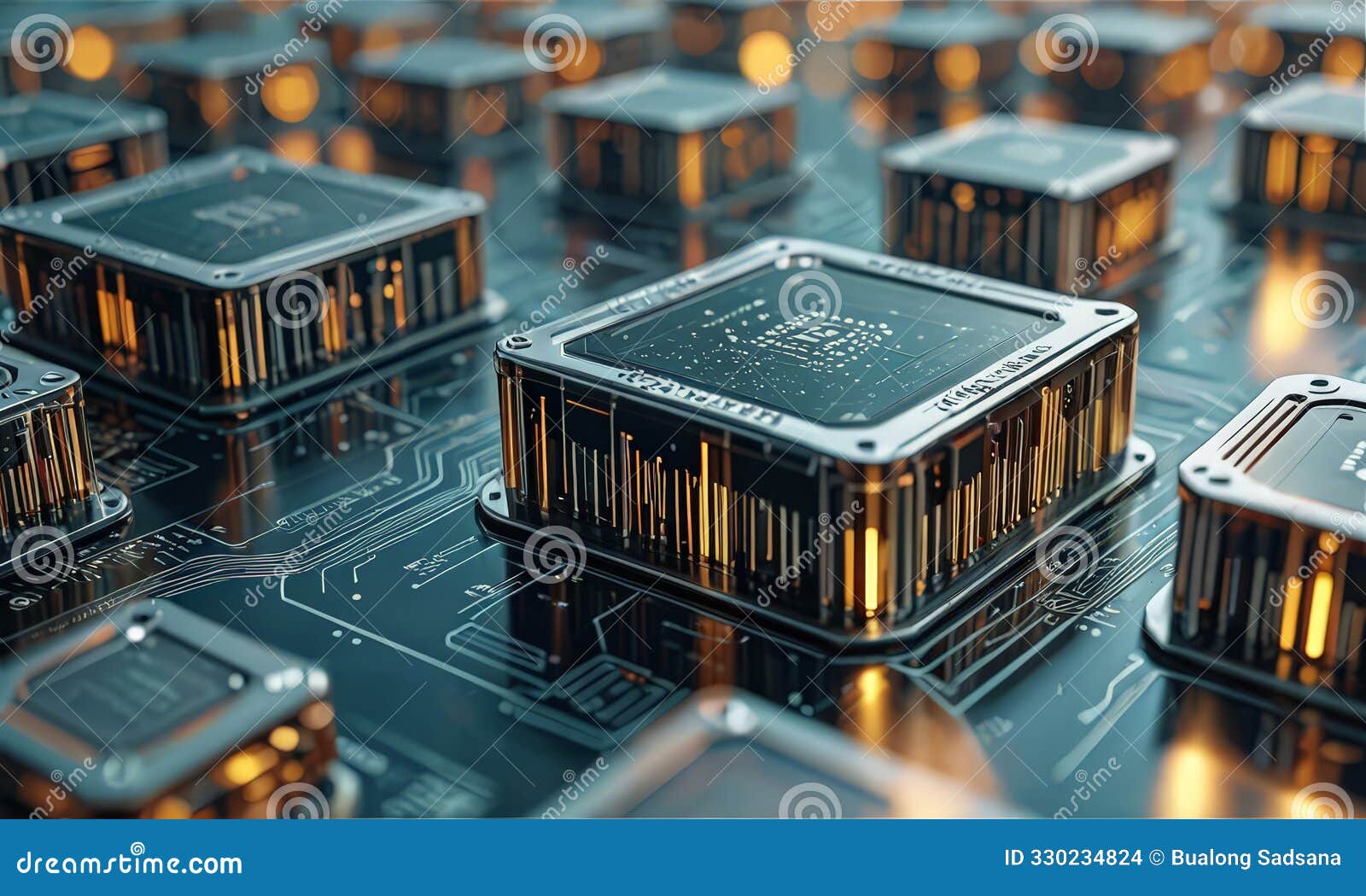 Grid Of Chips With A Red Spectre Symbol On One Of The Cpus Stock ...