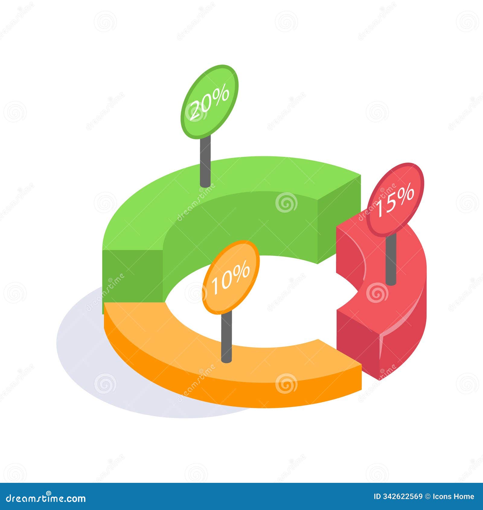 3D Circular Graph with Percentages Representing Data Segments for ...