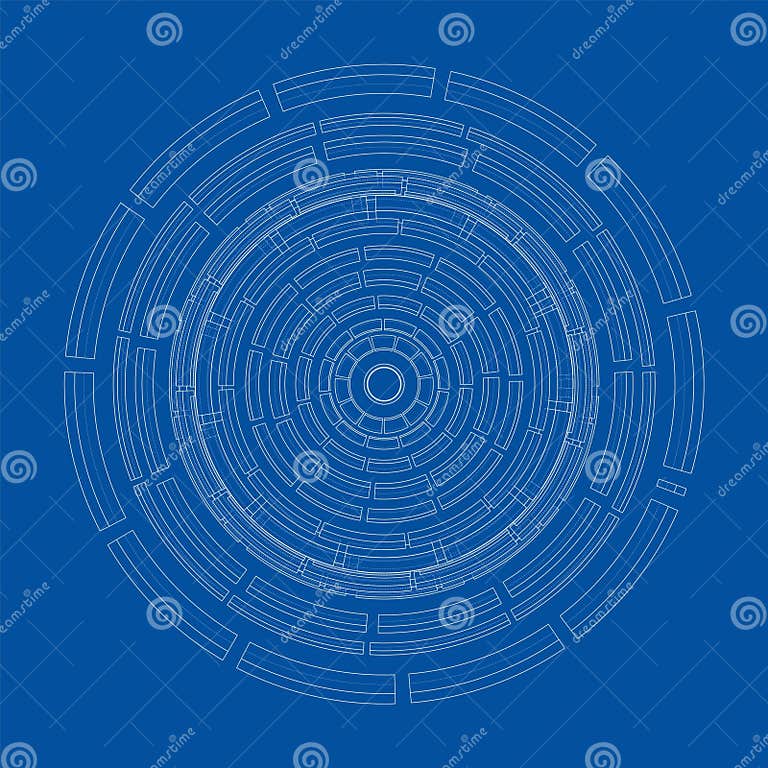 3D Circular Pattern. Style Wireframe Model Stock Illustration - Illustration of particle, round ...