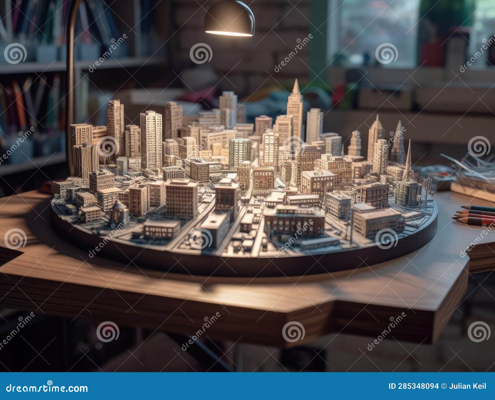 3D City Model with Tools on Table Stock Illustration - Illustration of ...