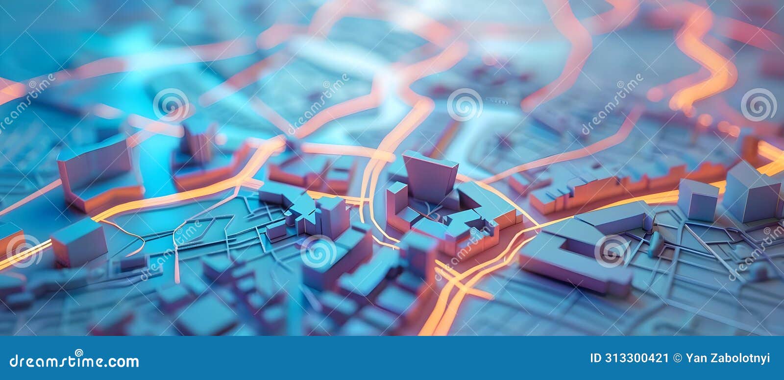 D City Streets Map with GPS Navigation System Displaying Route and ...