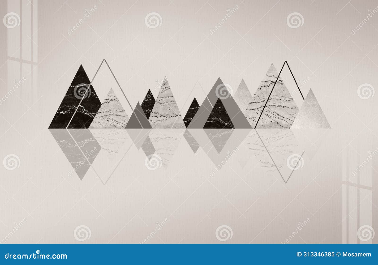 3d Classic Wallpaper. Marble Triangles and Lines on a Light Background ...