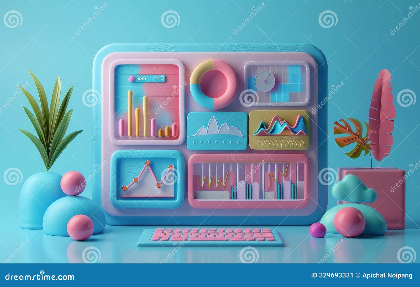 3D Clay Render of a Digital Marketing Performance Dashboard, Isolated ...