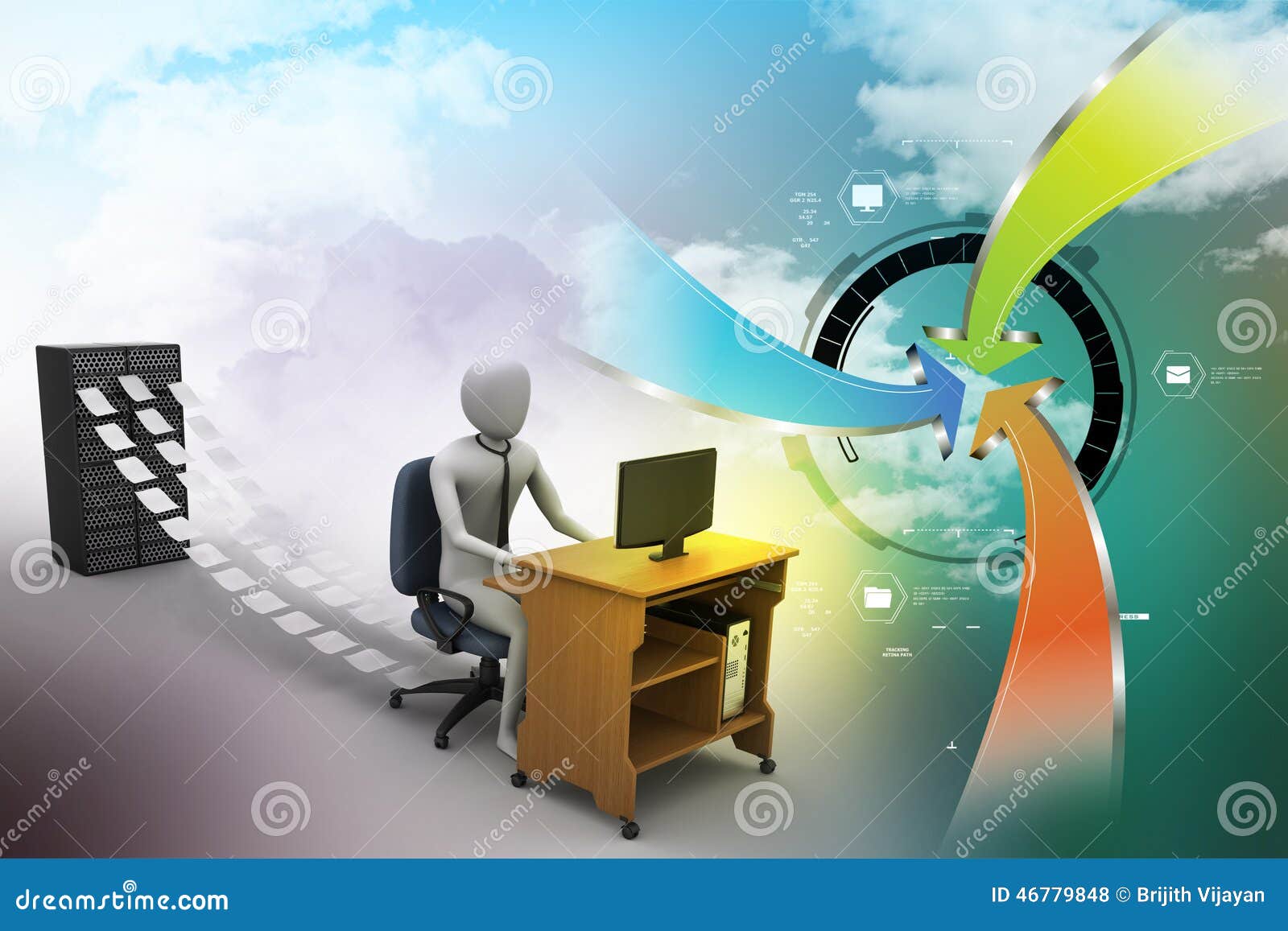 3d Clerk Working in the Office Stock Illustration - Illustration of ...