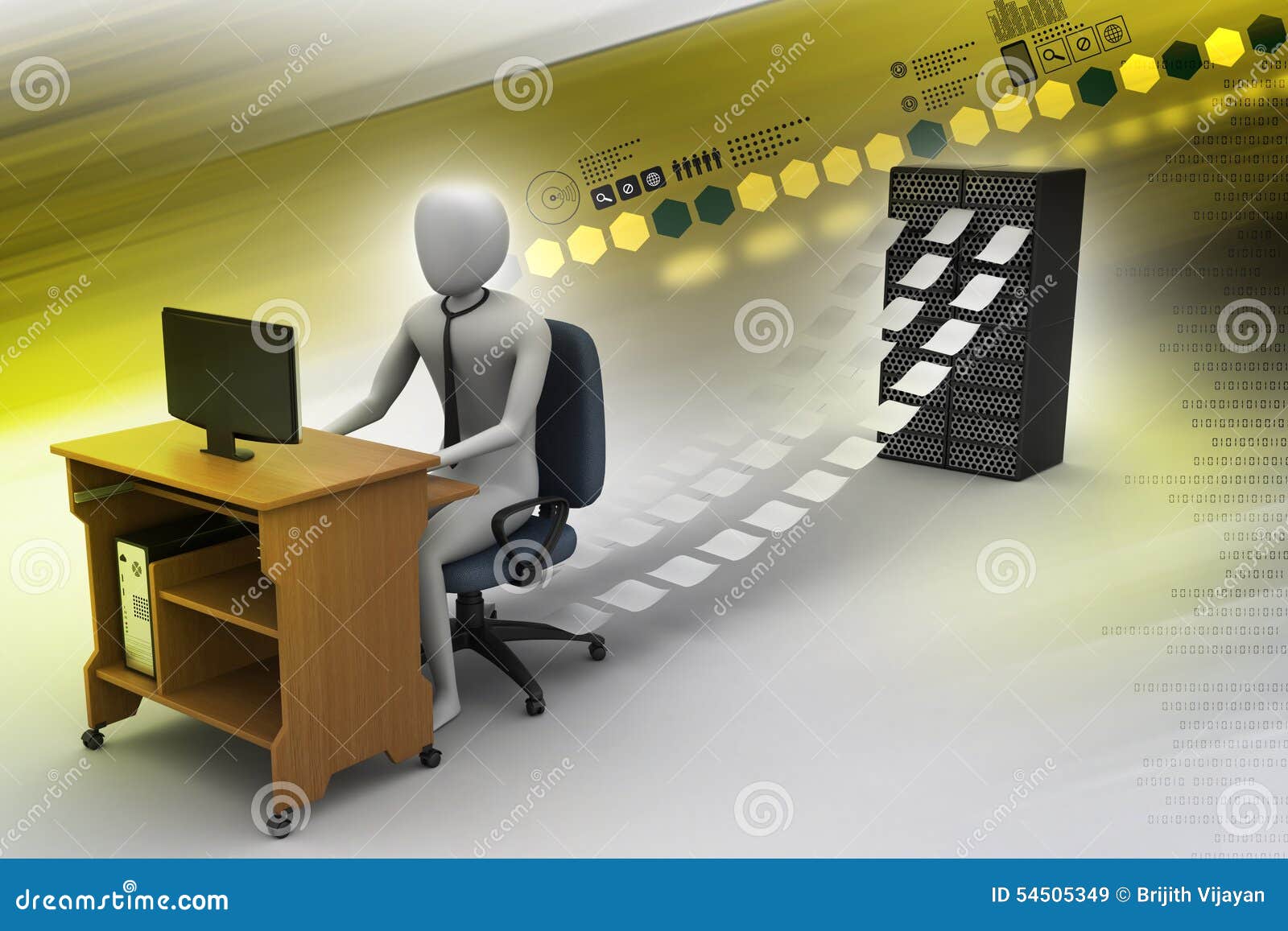 3d Clerk Working in the Office Stock Illustration - Illustration of ...
