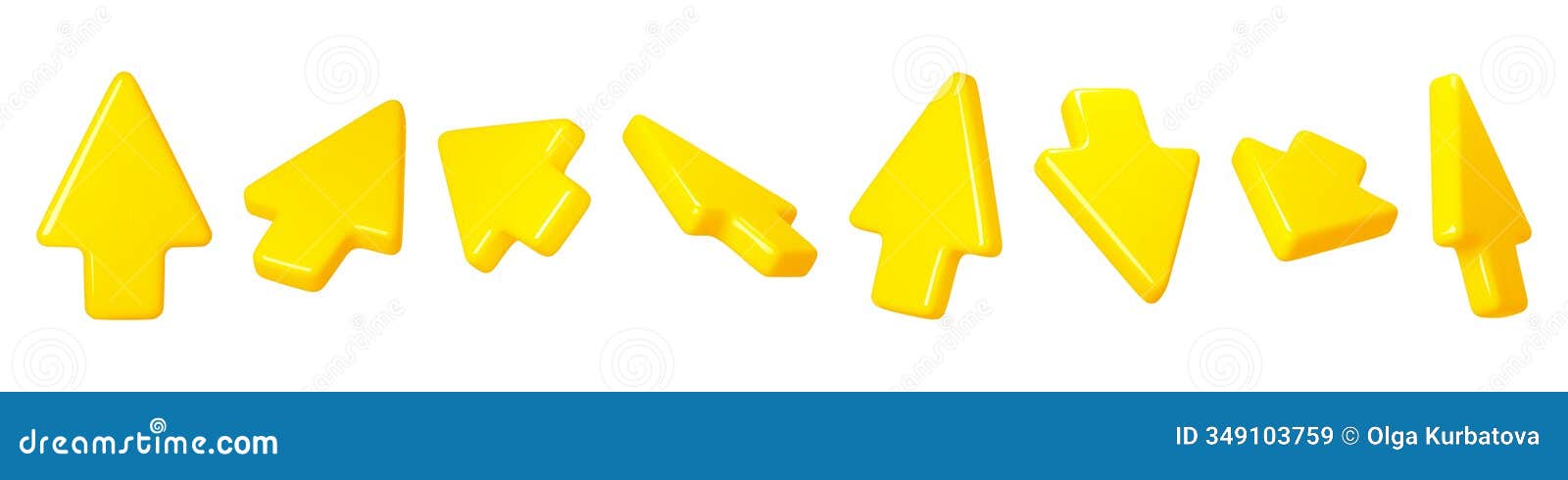 3d Click Cursors Three Dimensional Objects Yellow Arrows Different Angles And Directions