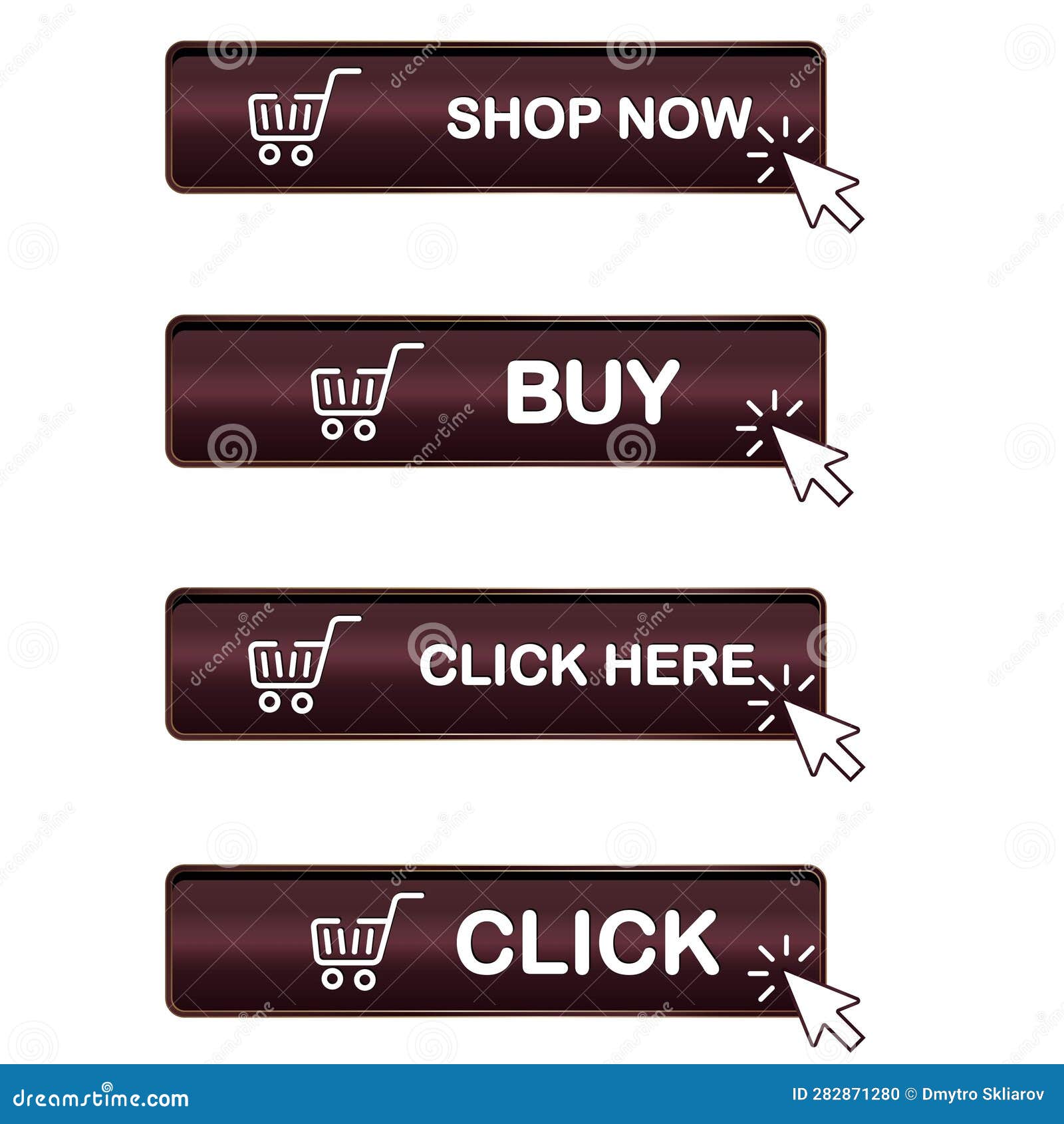 3d Click Here Web Buttons Set Of Action Button Cursor With Arrow Pointing To Link Button Stock