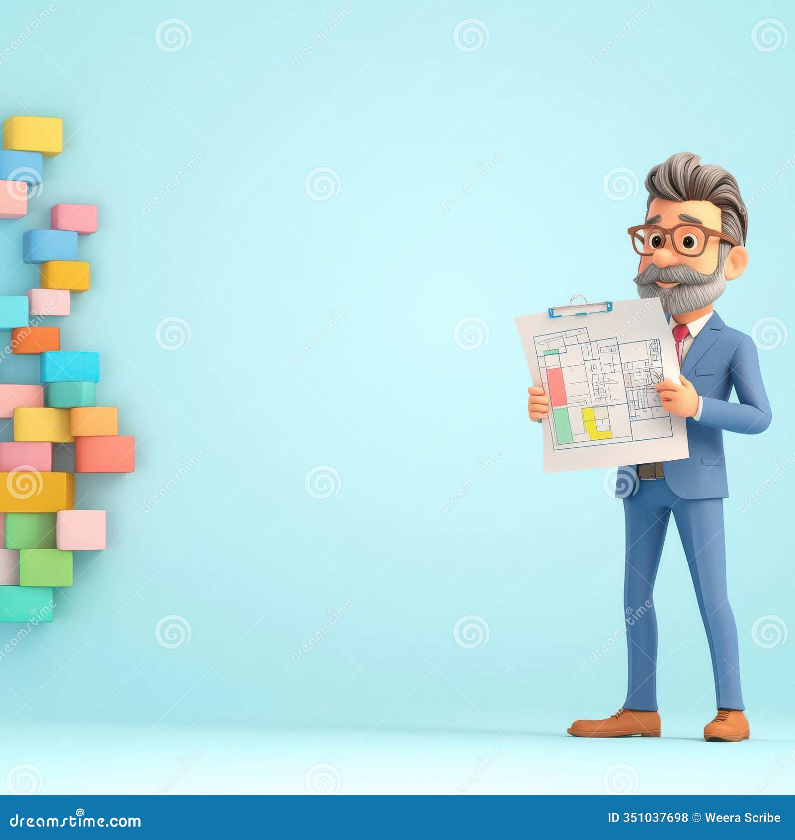 A 3D Clipart of a Project Manager Holding a Project Plan, Standing on ...