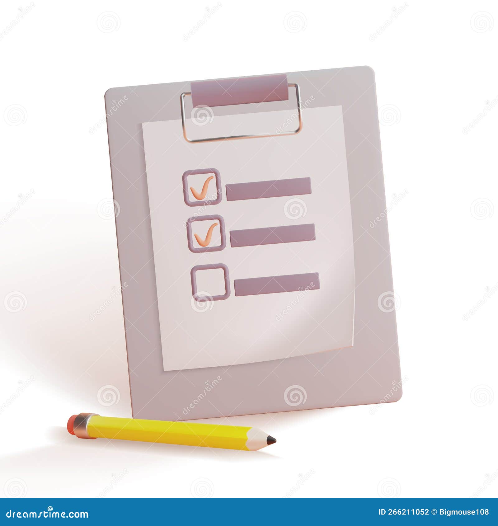 3d Clipboard with Check Marks and Pencil Plasticine Cartoon Style ...