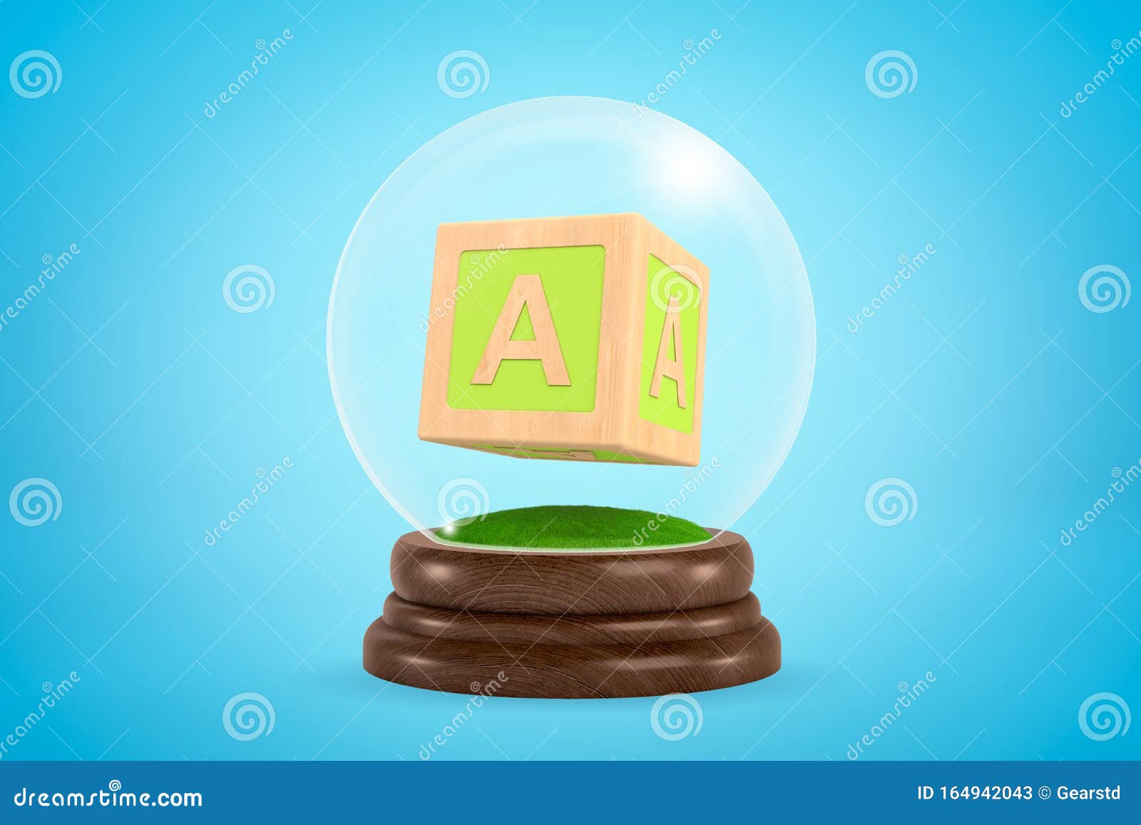 3d Close-up Rendering of ABC Block Inside Glass Ball Globe on Light ...