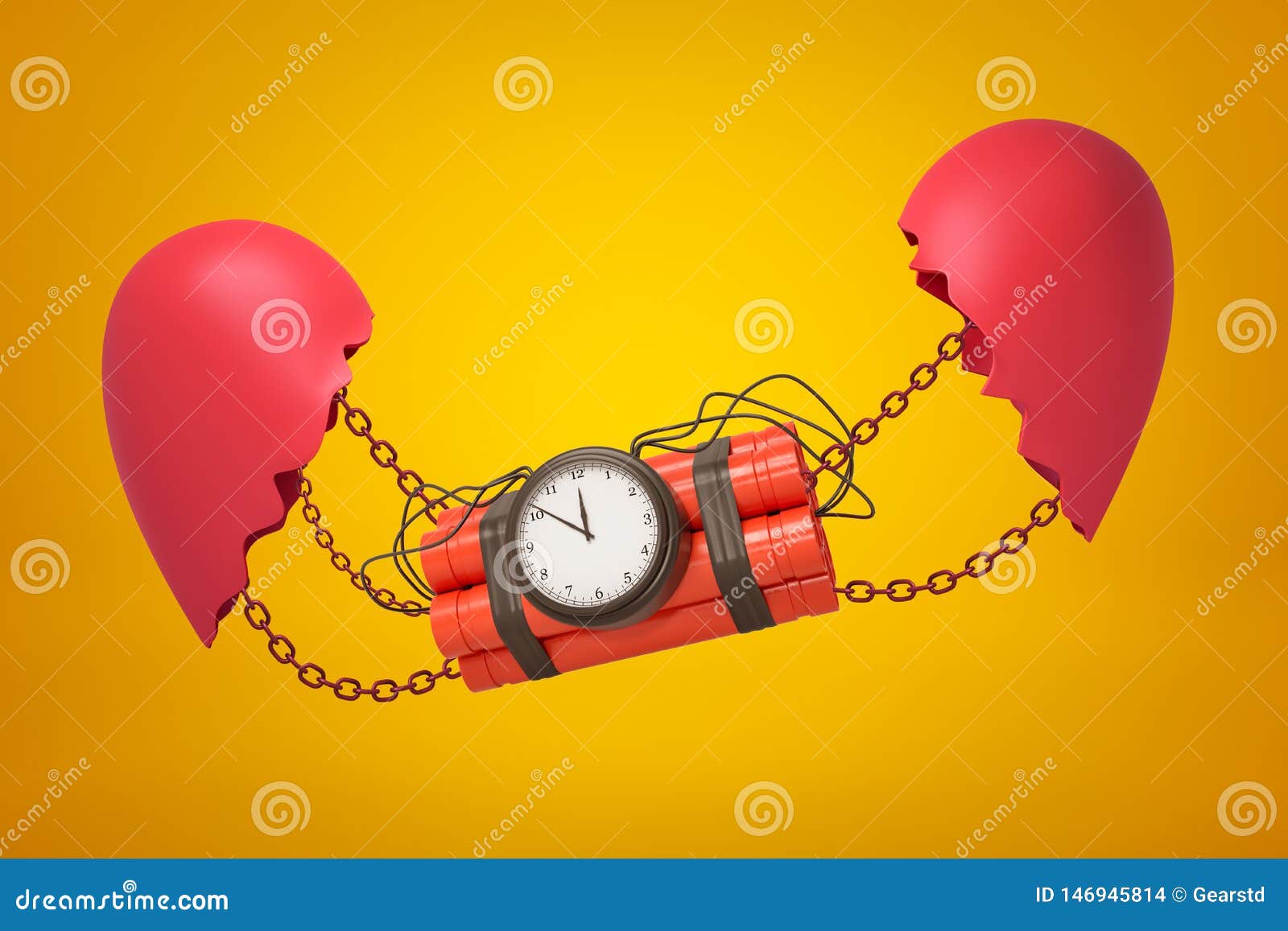 3d Close-up Rendering of Dynamite Bundle with Timer Bomb Suspended on ...
