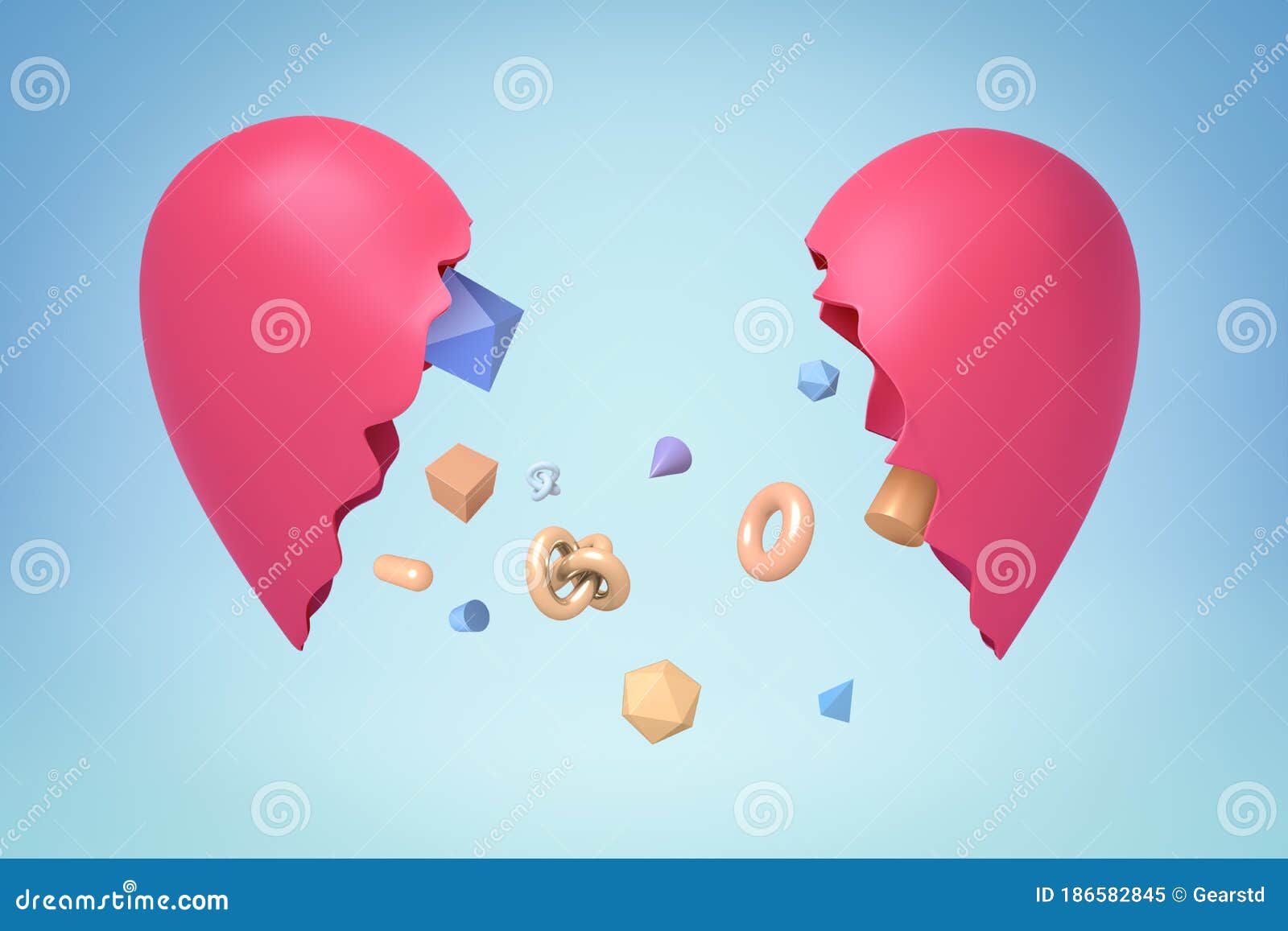 3d Close-up Rendering of Red Heart Broken in Two with Different ...