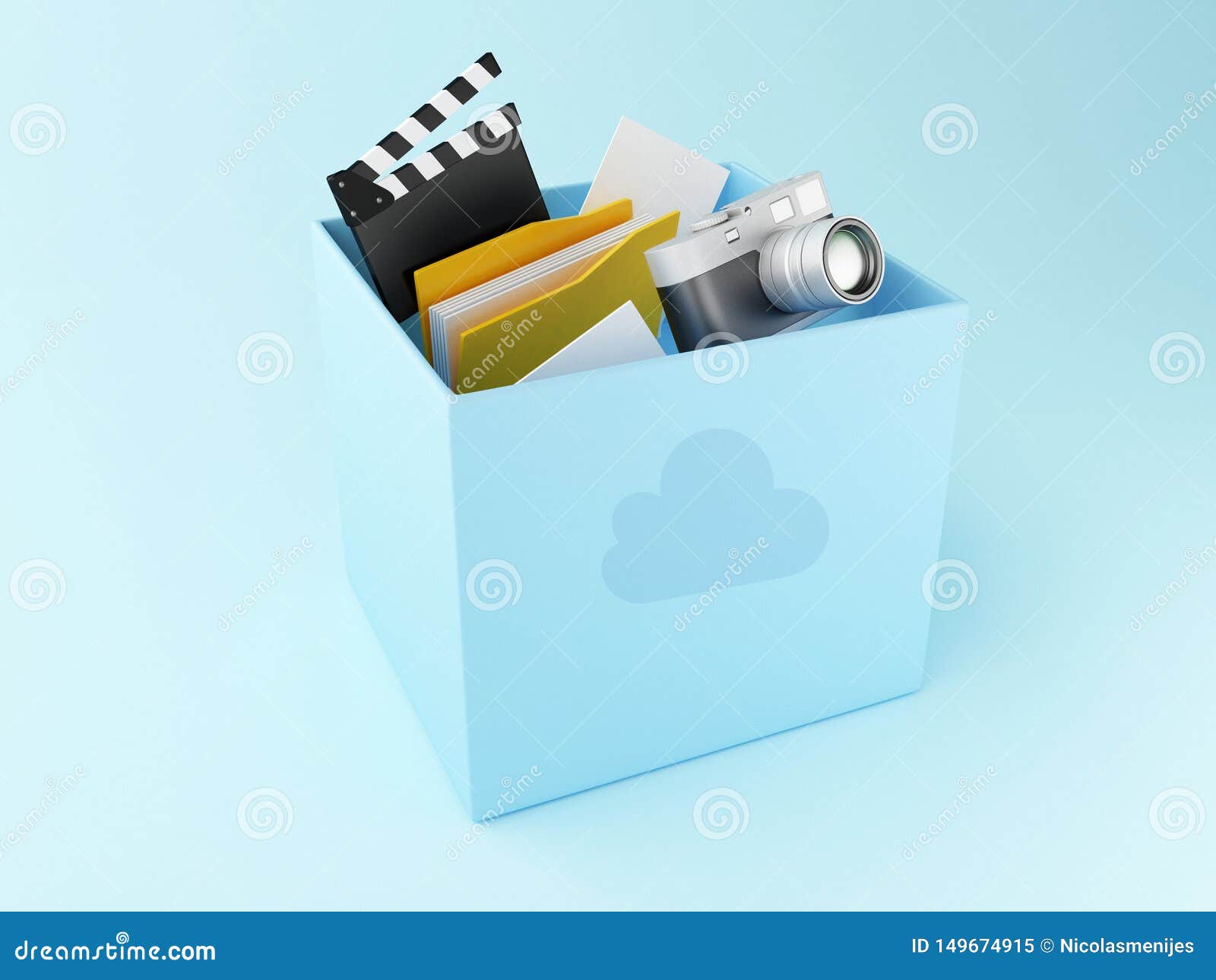 3d Cloud Box with Files. Cloud Storage Stock Illustration ...