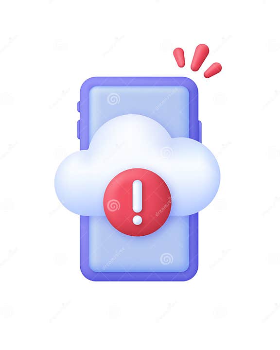 3D Cloud Computing Error Icon on Phone. Concept of Broken Communication ...