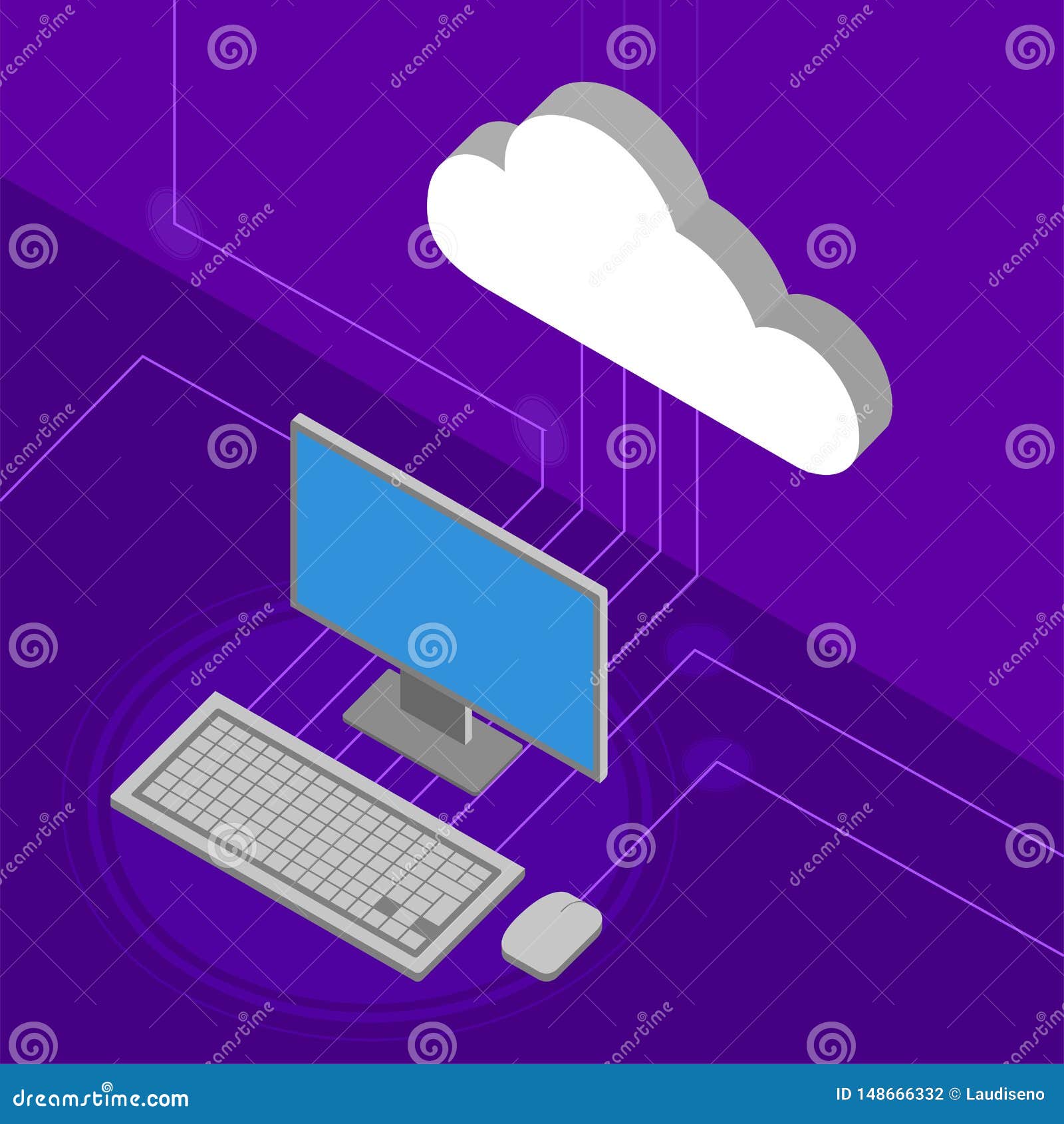 3d Cloud Computing Icon Connected To a Computer Stock Vector ...