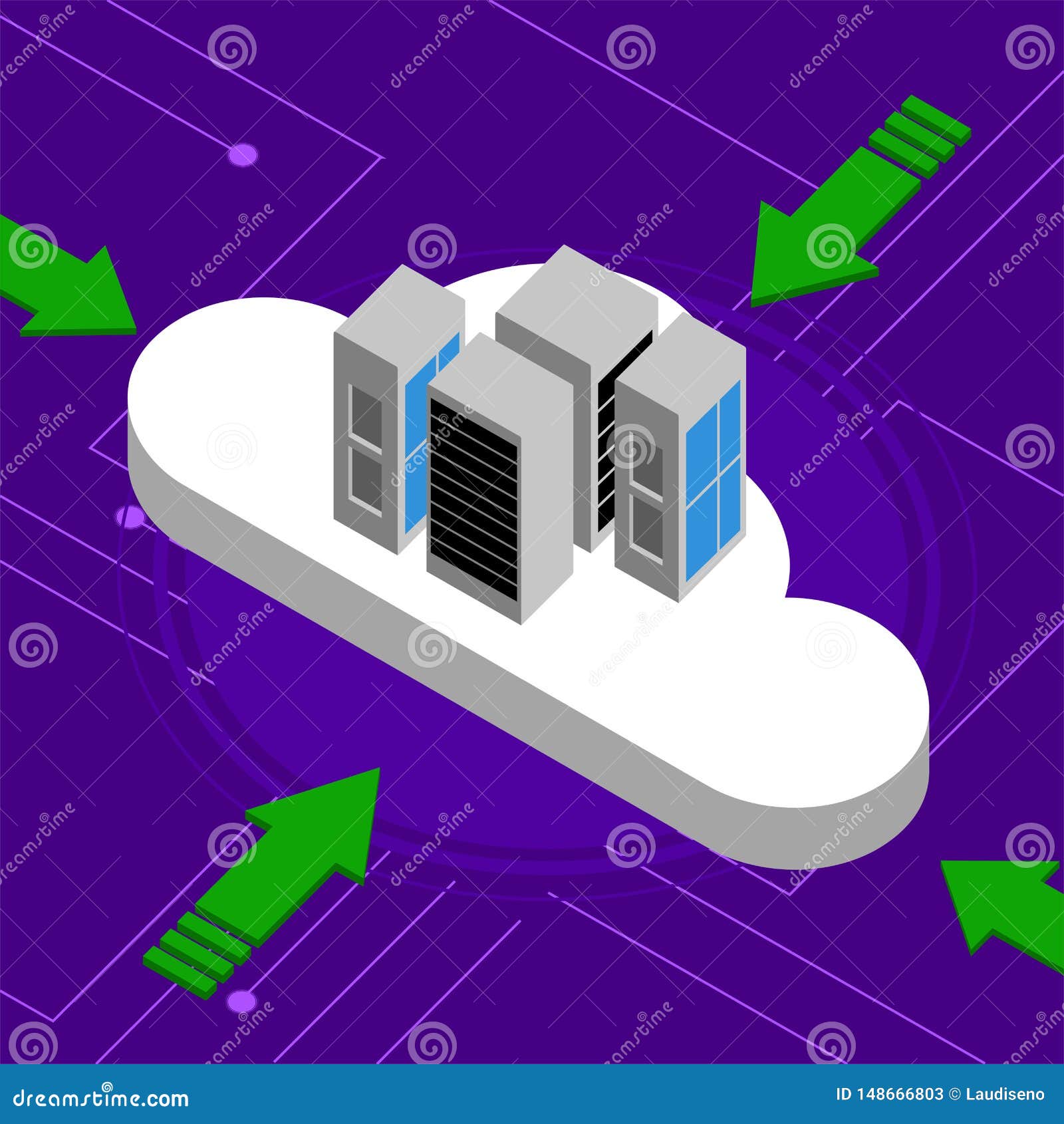 3d Cloud Computing Icon Connected To Servers Stock Vector ...