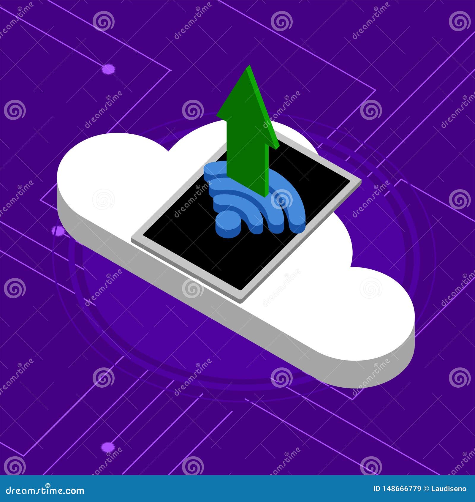 3d Cloud Computing Icon Connected To a Tablet Stock Vector - Illustration of system, data: 148666779