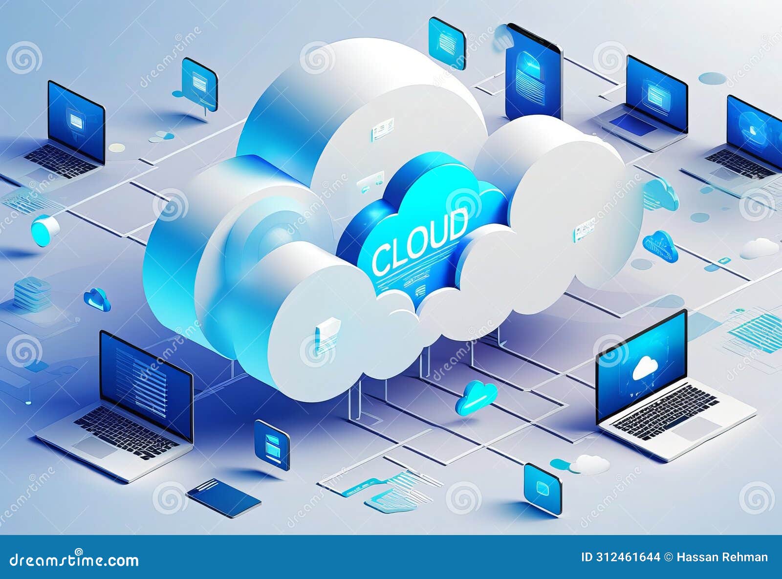 3d Cloud Computing Service Management. Digital Technology Background Stock Illustration ...