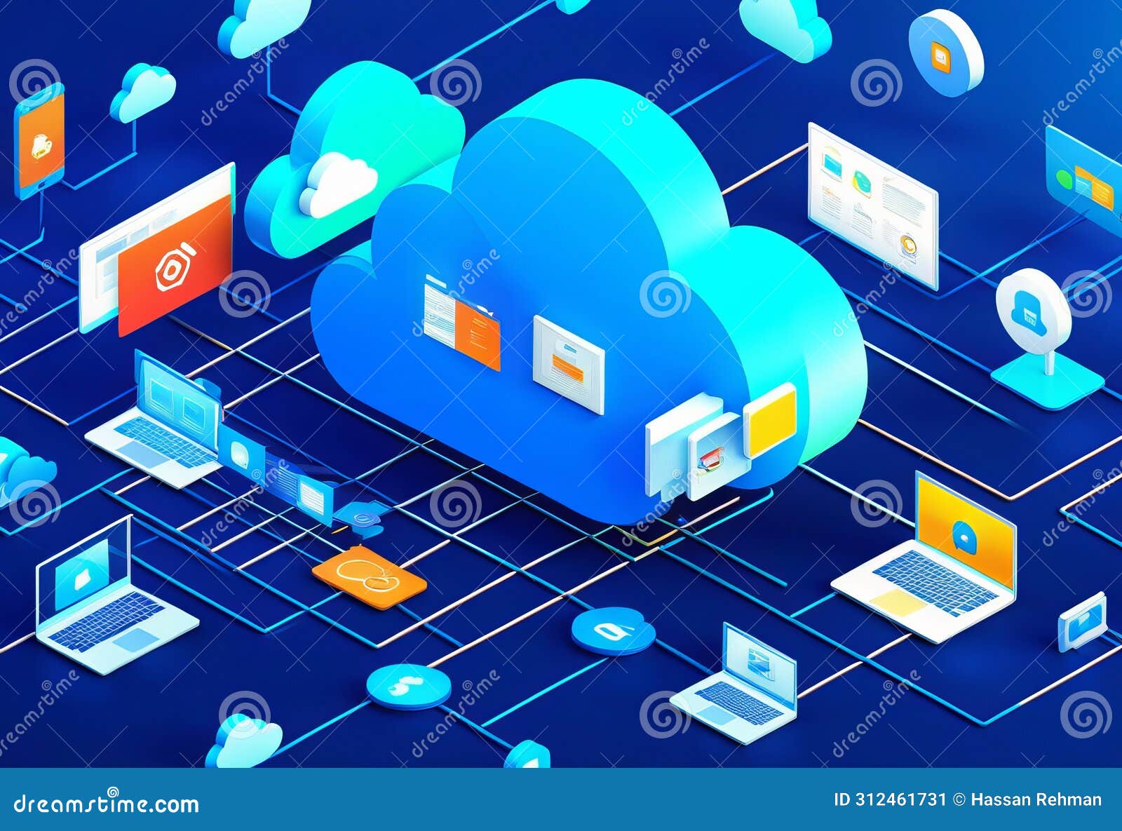 3d Cloud Computing Service Management. Digital Technology Background Stock Illustration ...