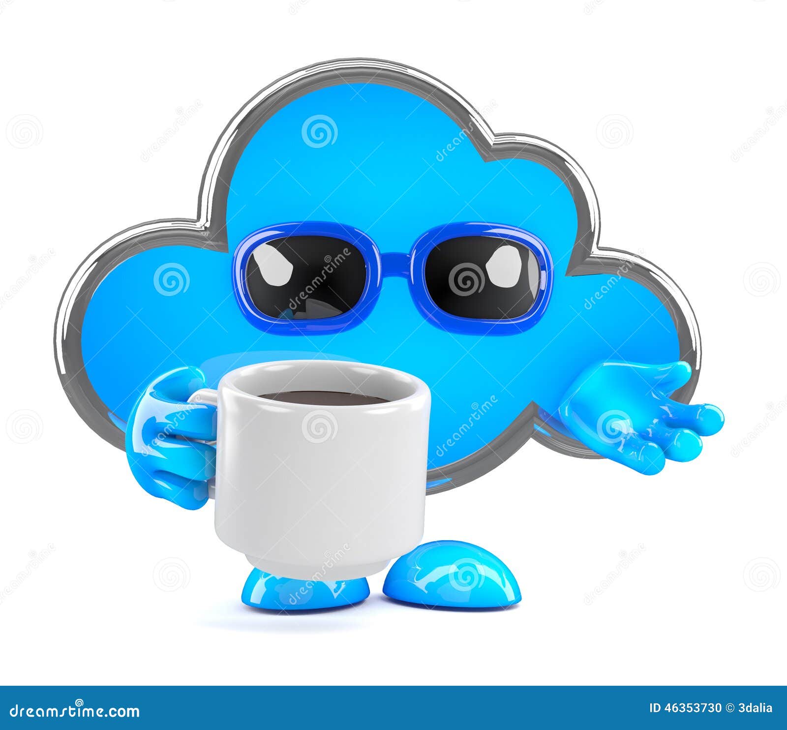 3d Cloud Drinking a Cup of Coffee Stock Illustration - Illustration of ...