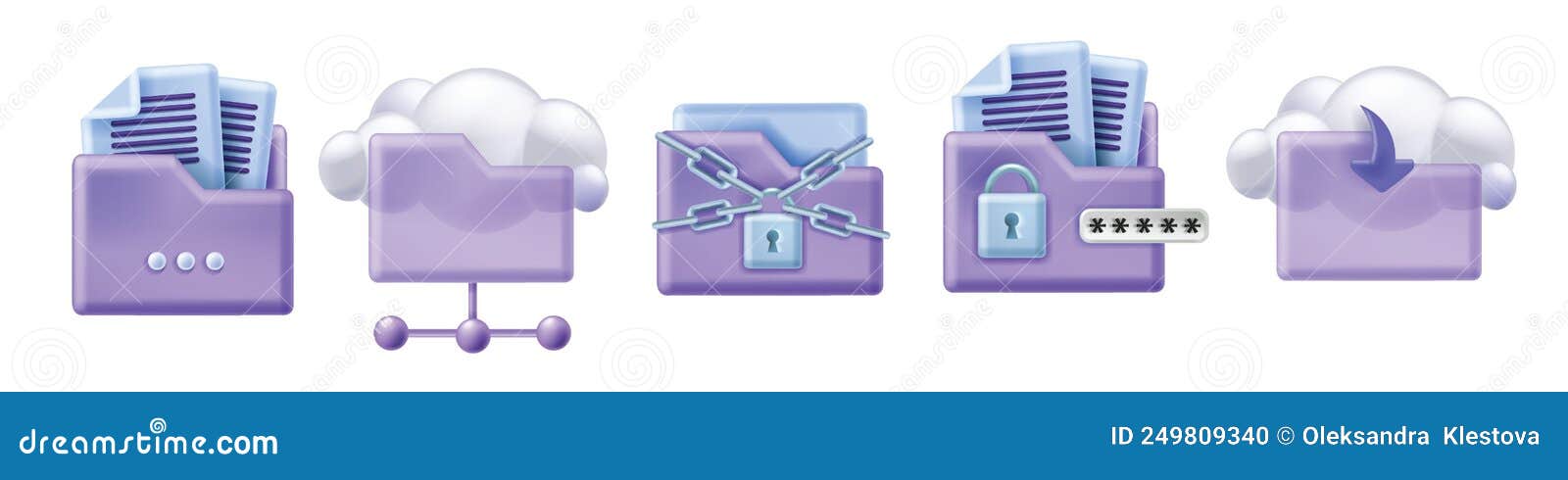 3D Cloud Folder Icon Set, Office Online Document File Kit, Data Safe ...