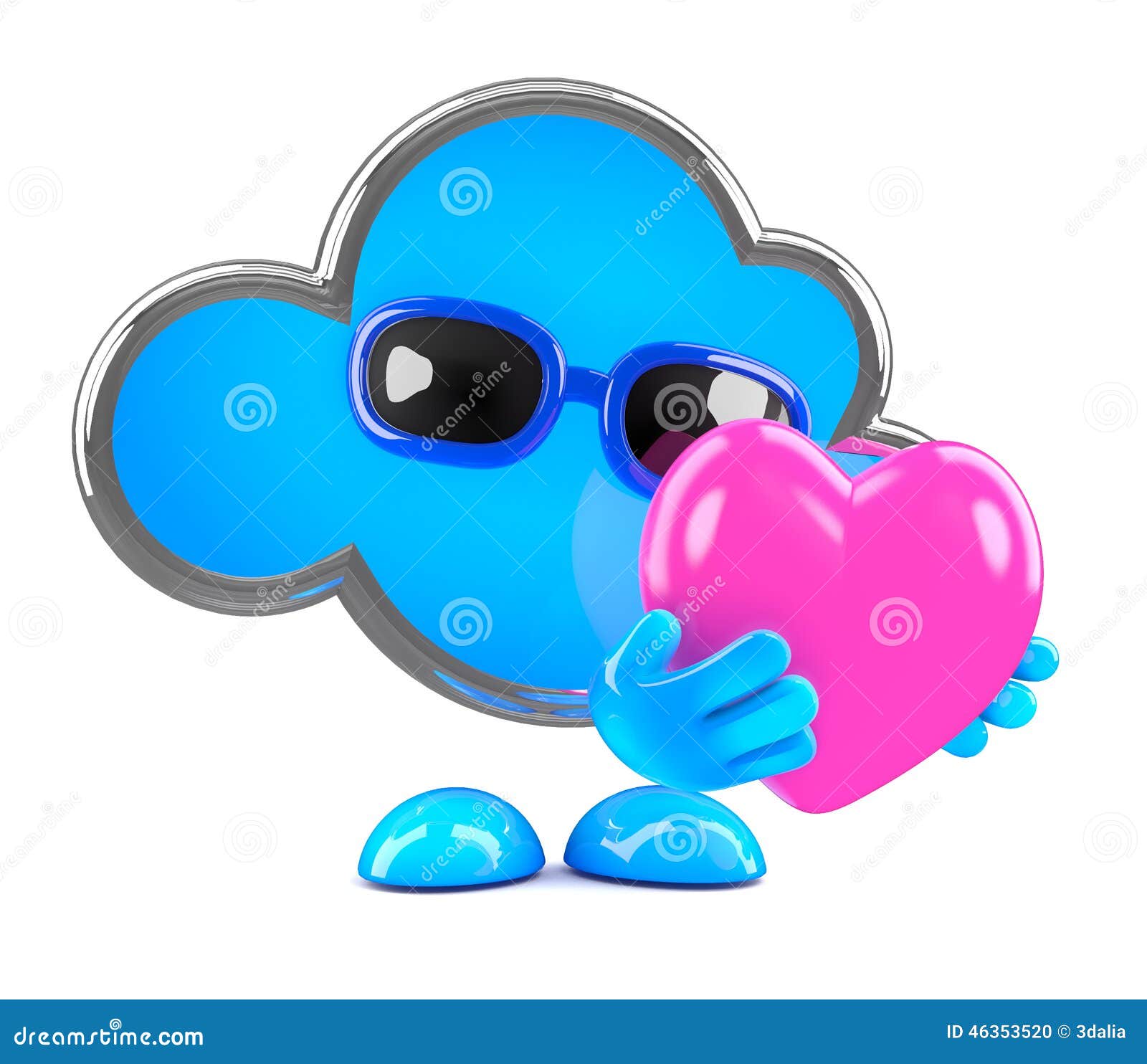 3d Cloud hugs a heart stock illustration. Illustration of character ...