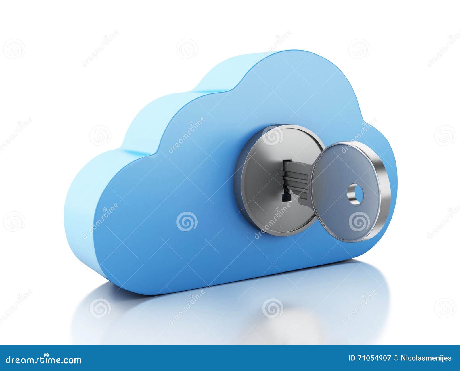 3d Cloud Locked by Key on White Background. Stock Illustration ...
