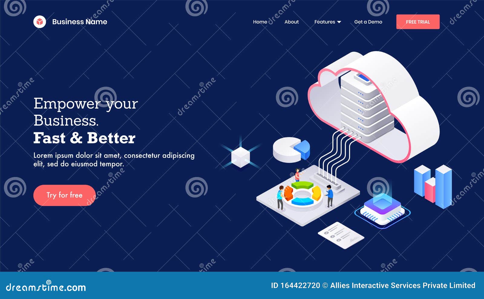 3D Cloud Server Connected with Infographic Element Like As Pie Chart ...
