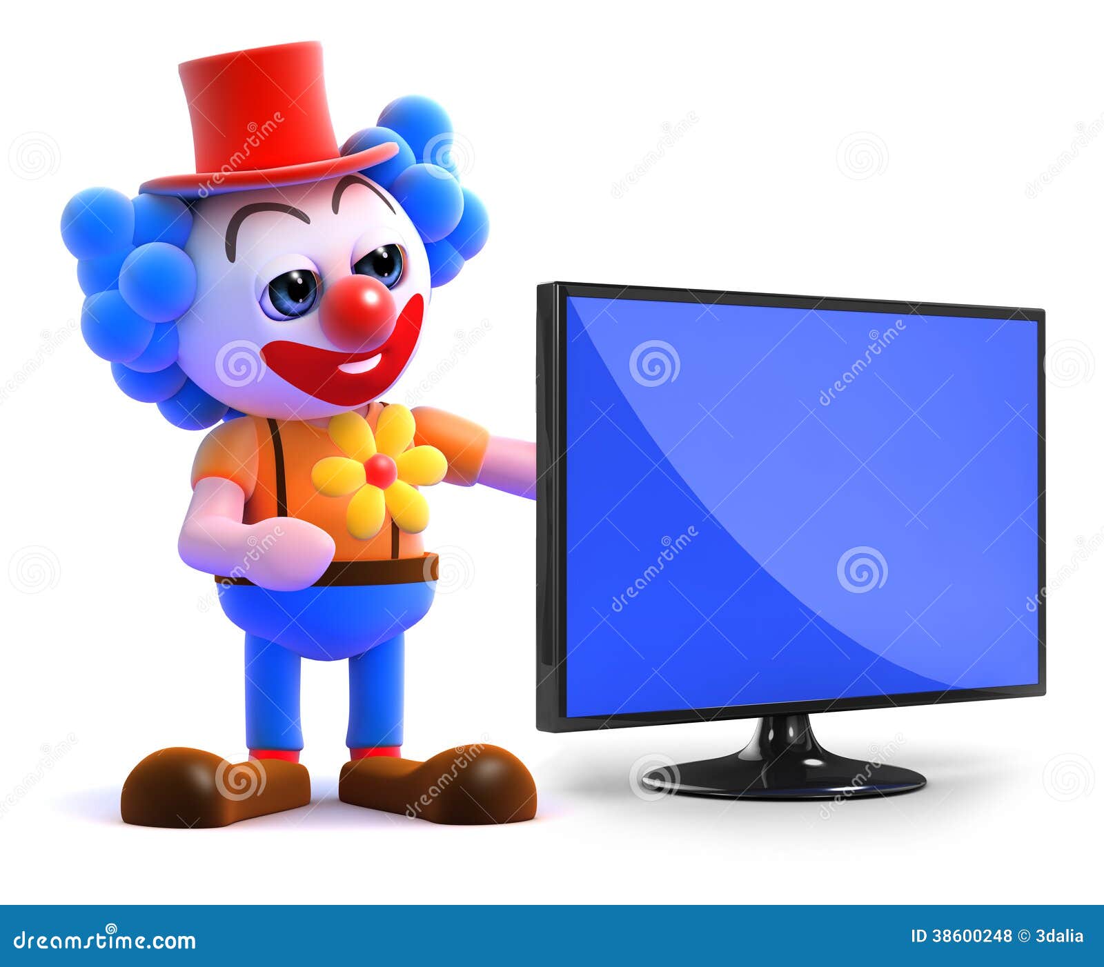 3d Clown flatscreen tv stock illustration. Illustration of character ...