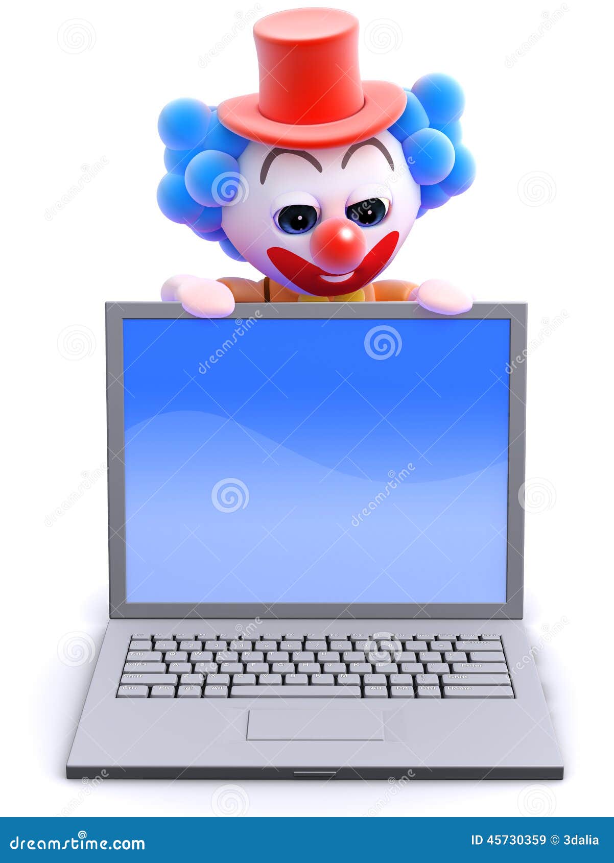 3d Clown Looks Over a Laptop Pc Stock Illustration - Illustration of ...