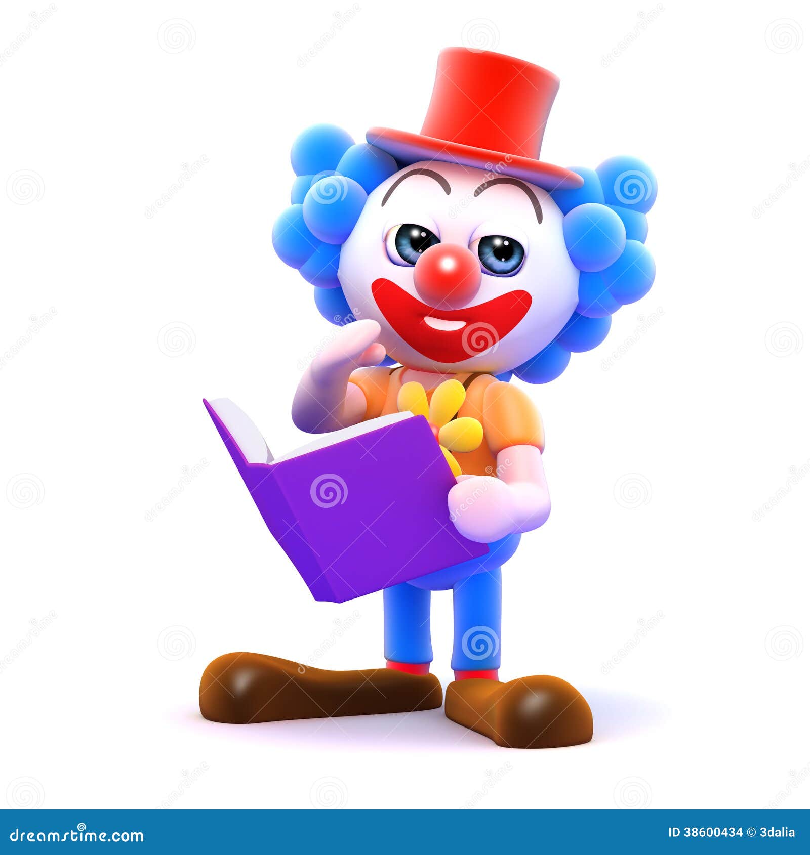 3d Clown reading a book stock illustration. Illustration of comedian ...